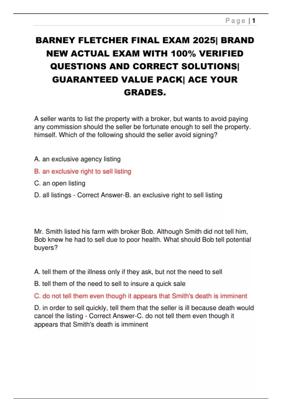 BARNEY FLETCHER FINAL EXAM 2025| BRAND NEW ACTUAL EXAM WITH 100% VERIFIED QUESTIONS AND CORRECT ...