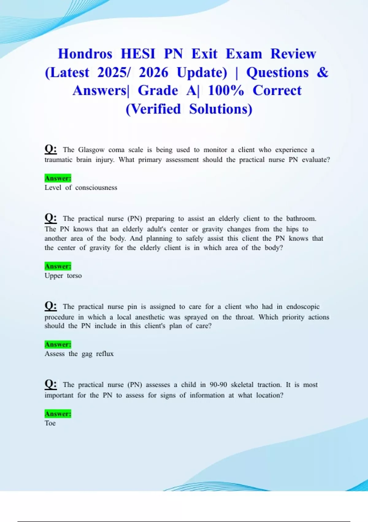Hondros HESI PN Exit Exams (Latest 2025/ 2026 Updates STUDY BUNDLE ...