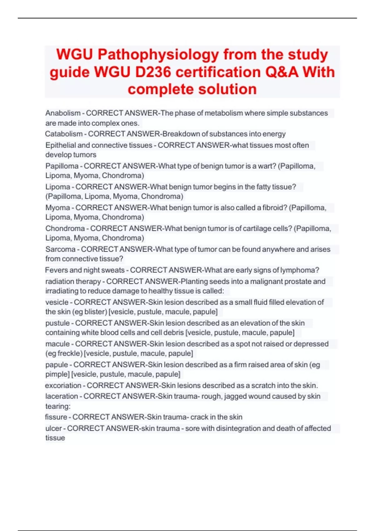 WGU Pathophysiology from the study guide WGU D236 certification Q&A ...