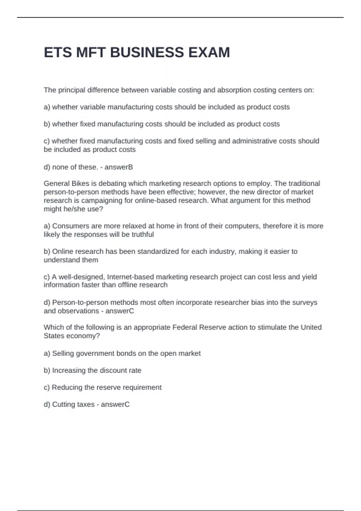 ETS MFT BUSINESS EXAM QUESTIONS WITH COMPLETE SOLUTIONS - ETS MFT MBA ...