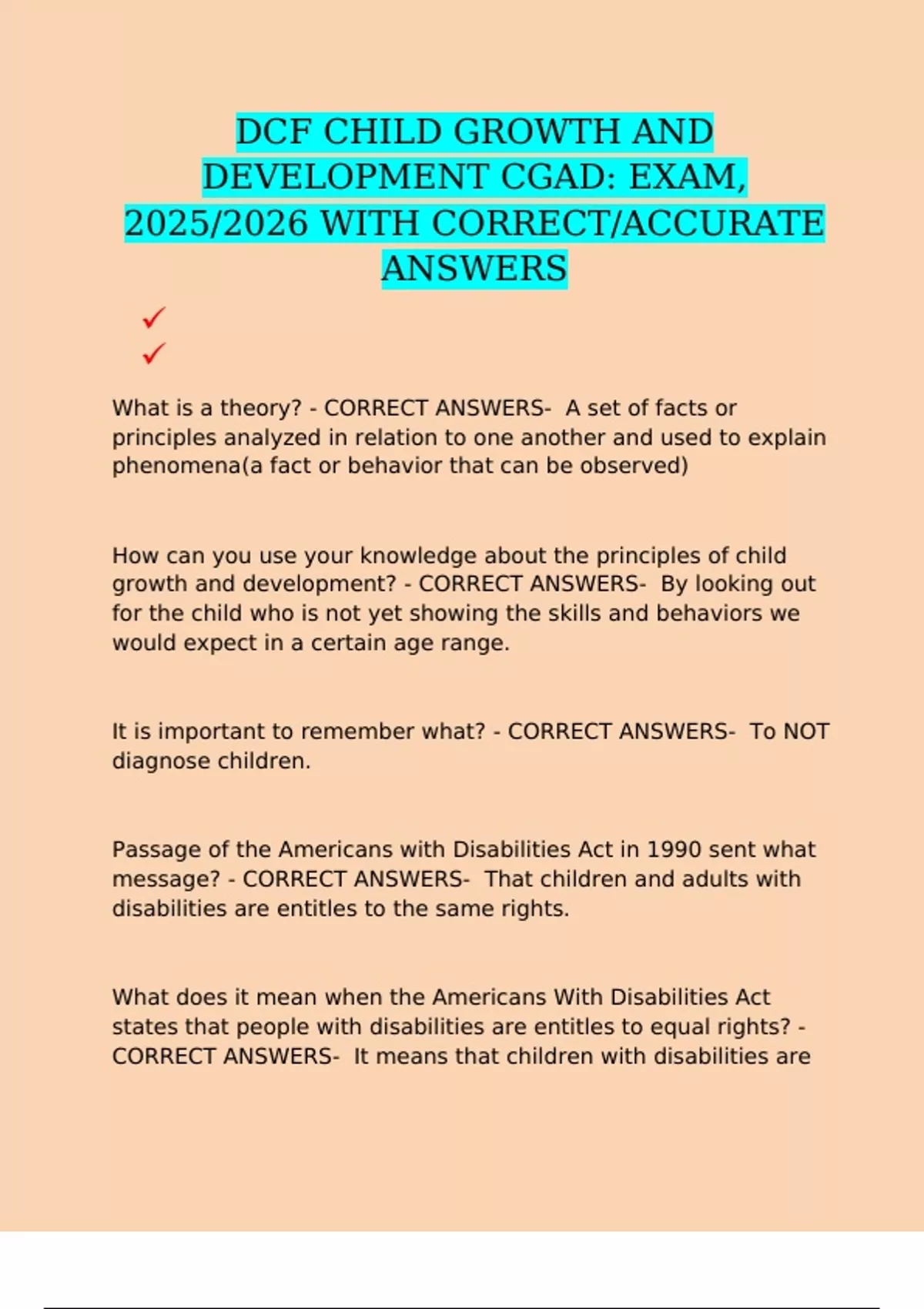 DCF CHILD GROWTH AND DEVELOPMENT CGAD: EXAM, 2025/2026 WITH CORRECT ...