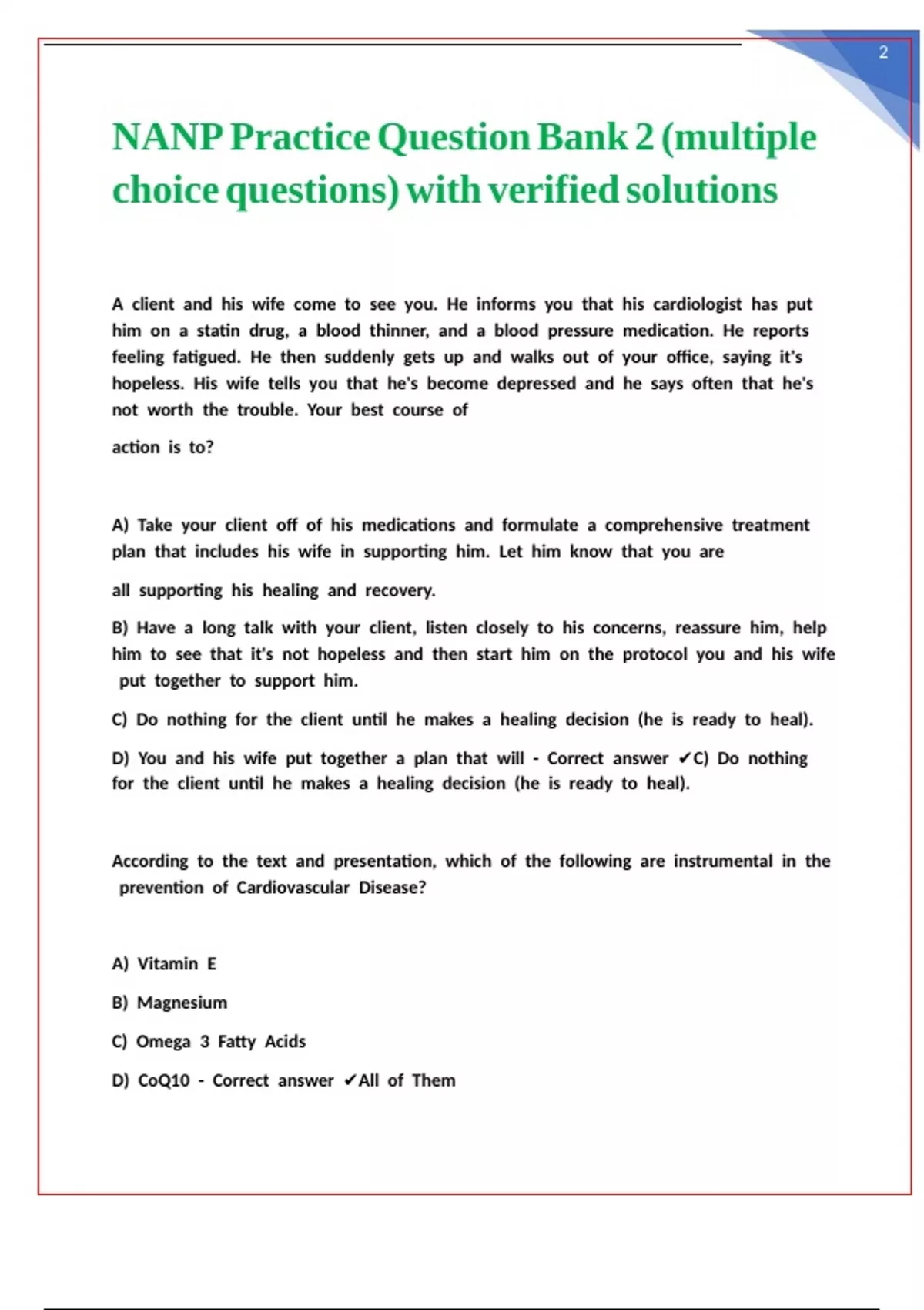 NANP Practice Question Bank 2 (multiple choice questions) with verified solutions - NANP - Stuvia US