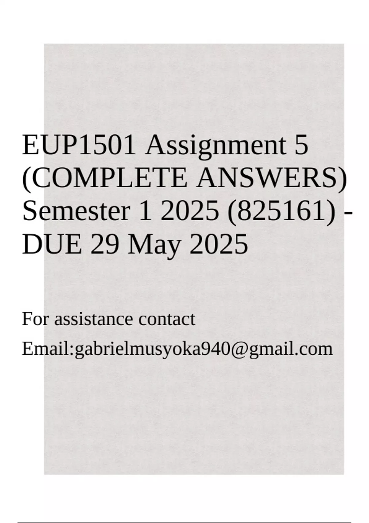 EUP1501 Assignment 5 (COMPLETE ANSWERS) Semester 1 2025 (825161) - DUE ...