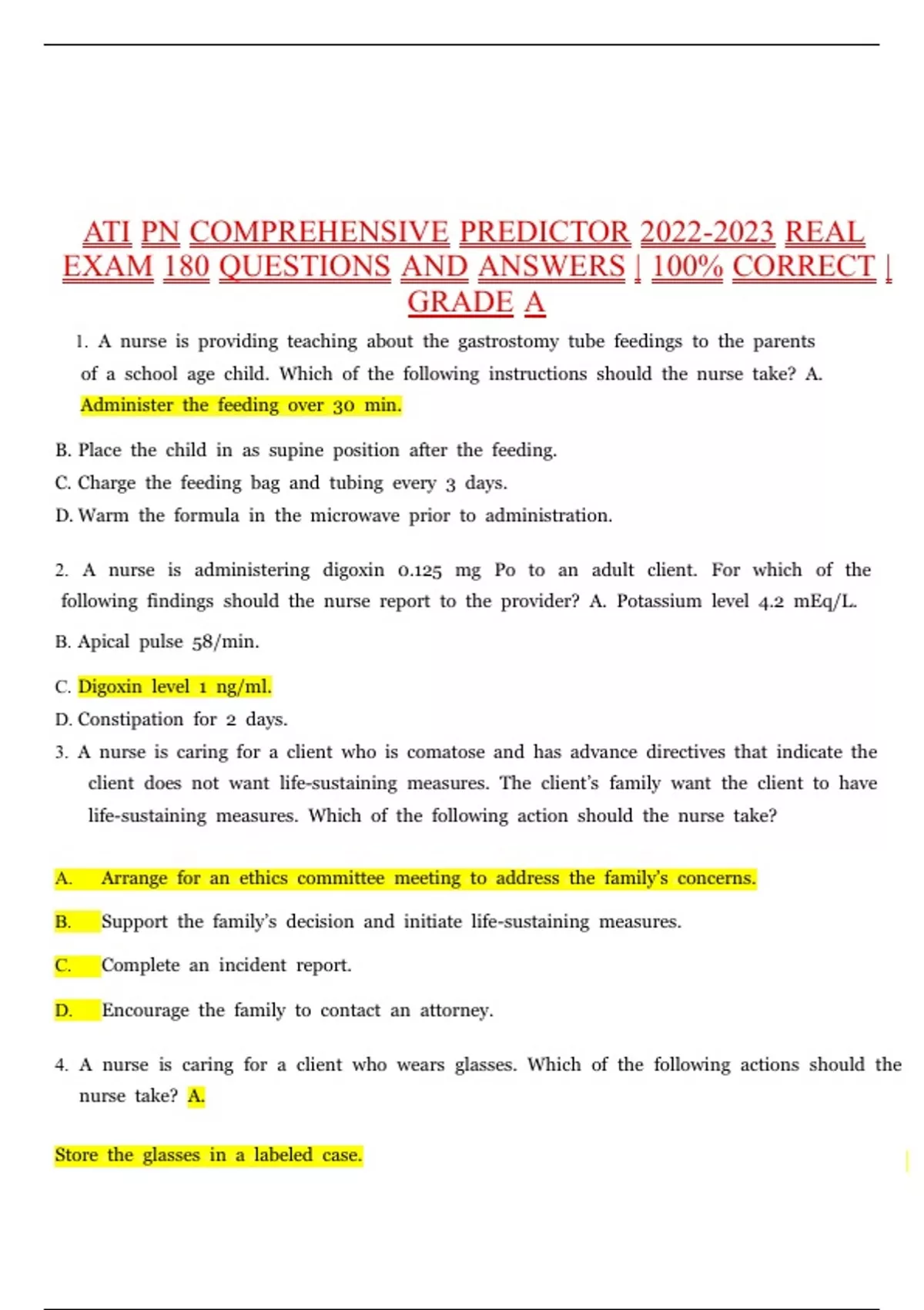 ATI PN COMPREHENSIVE PREDICTOR REAL EXAM 180 Questions and Answers ...