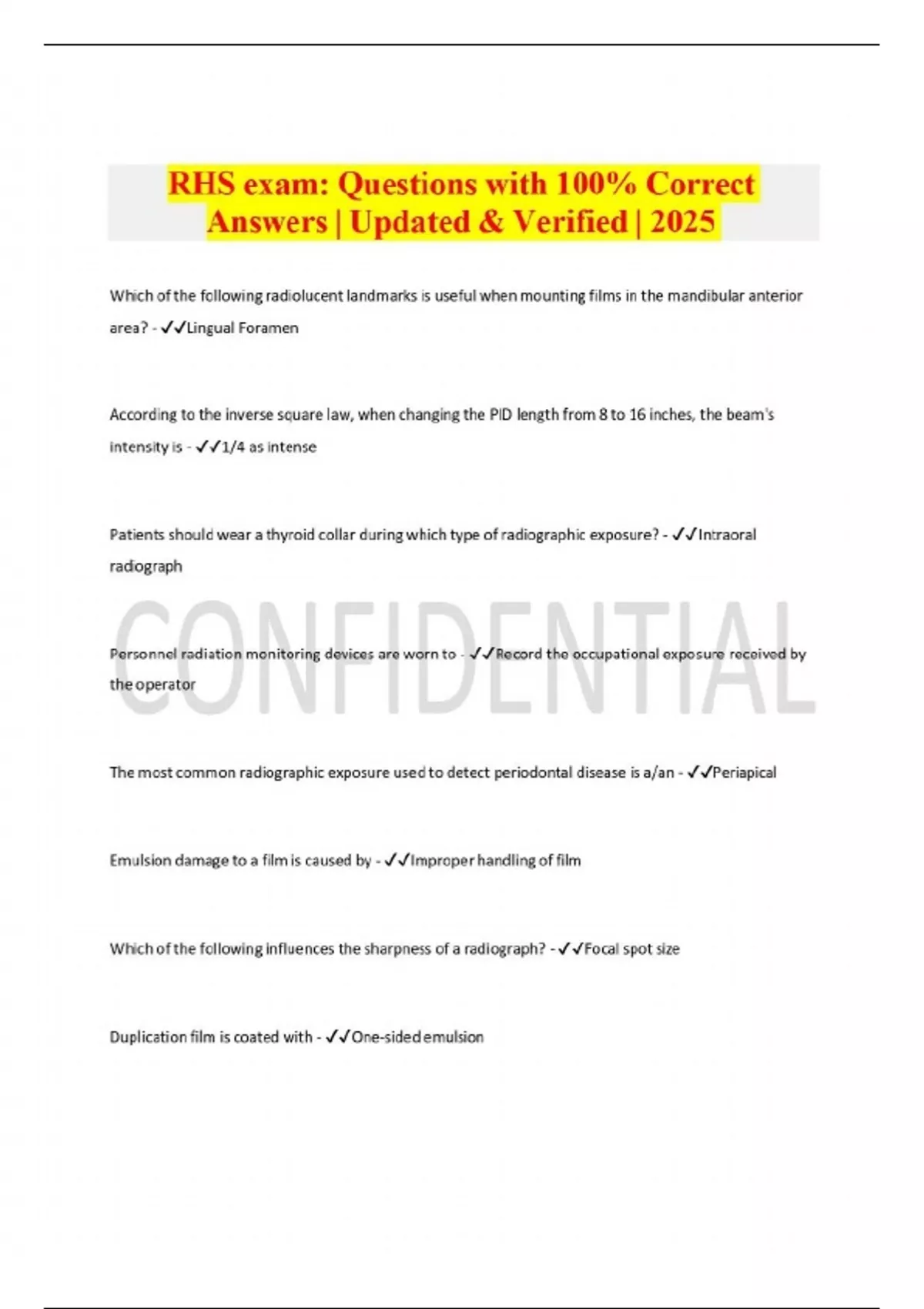 RHS exam: Questions with 100% Correct Answers | Updated & Verified ...