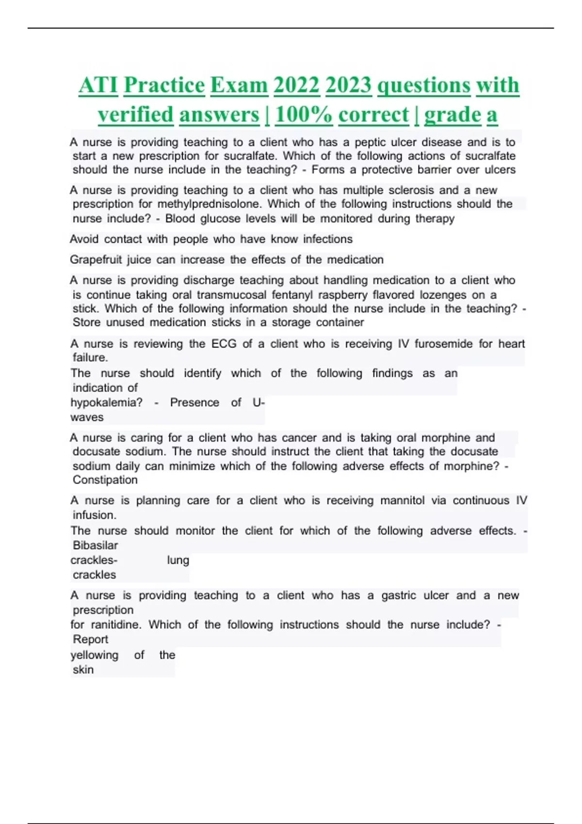 ATI Practice Exam questions with verified answers | 100% correct ...