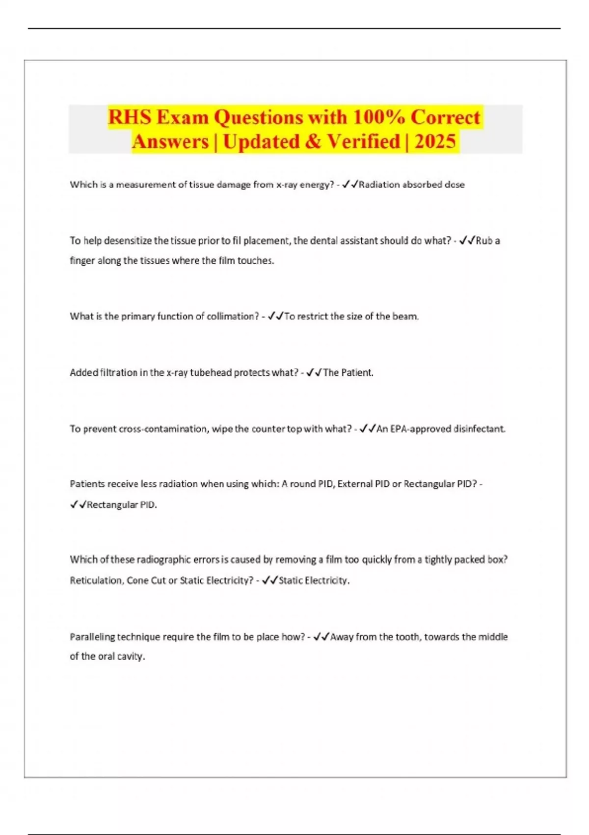 RHS Exam Questions with 100% Correct Answers | Updated & Verified ...