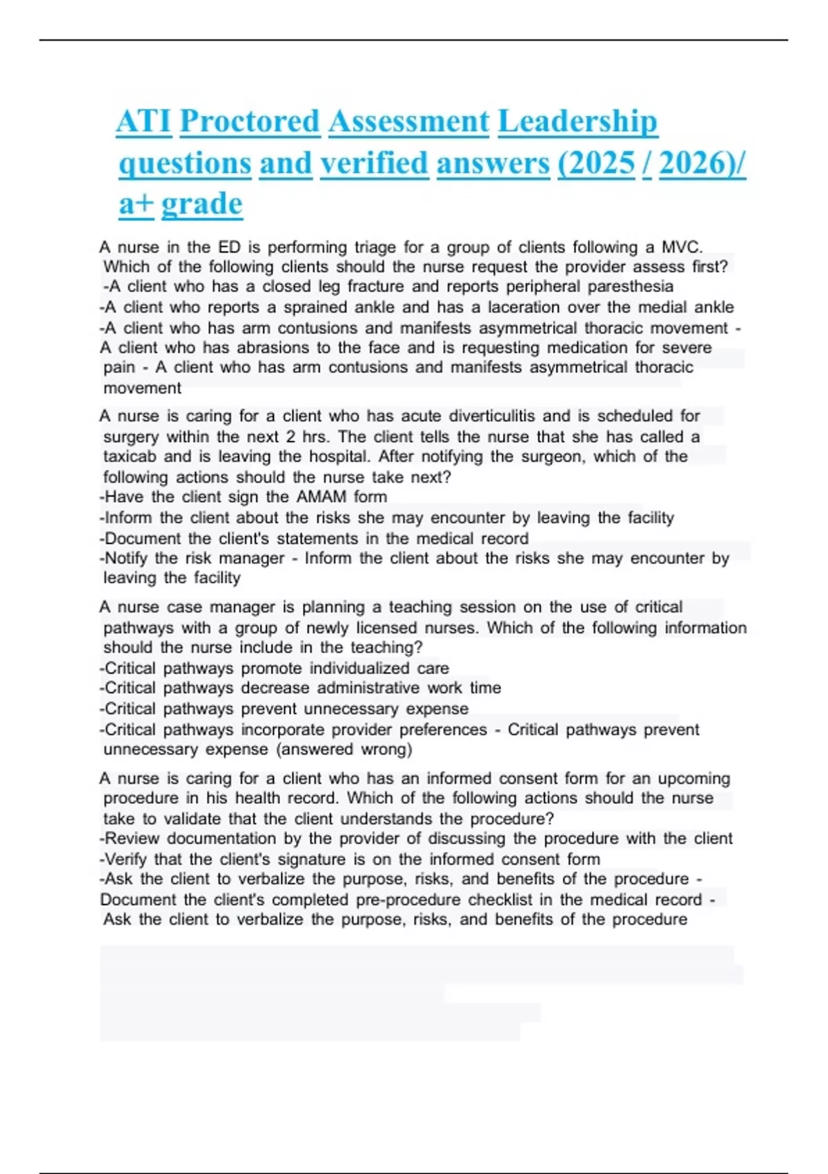ATI Proctored Assessment Leadership questions and verified answers ...