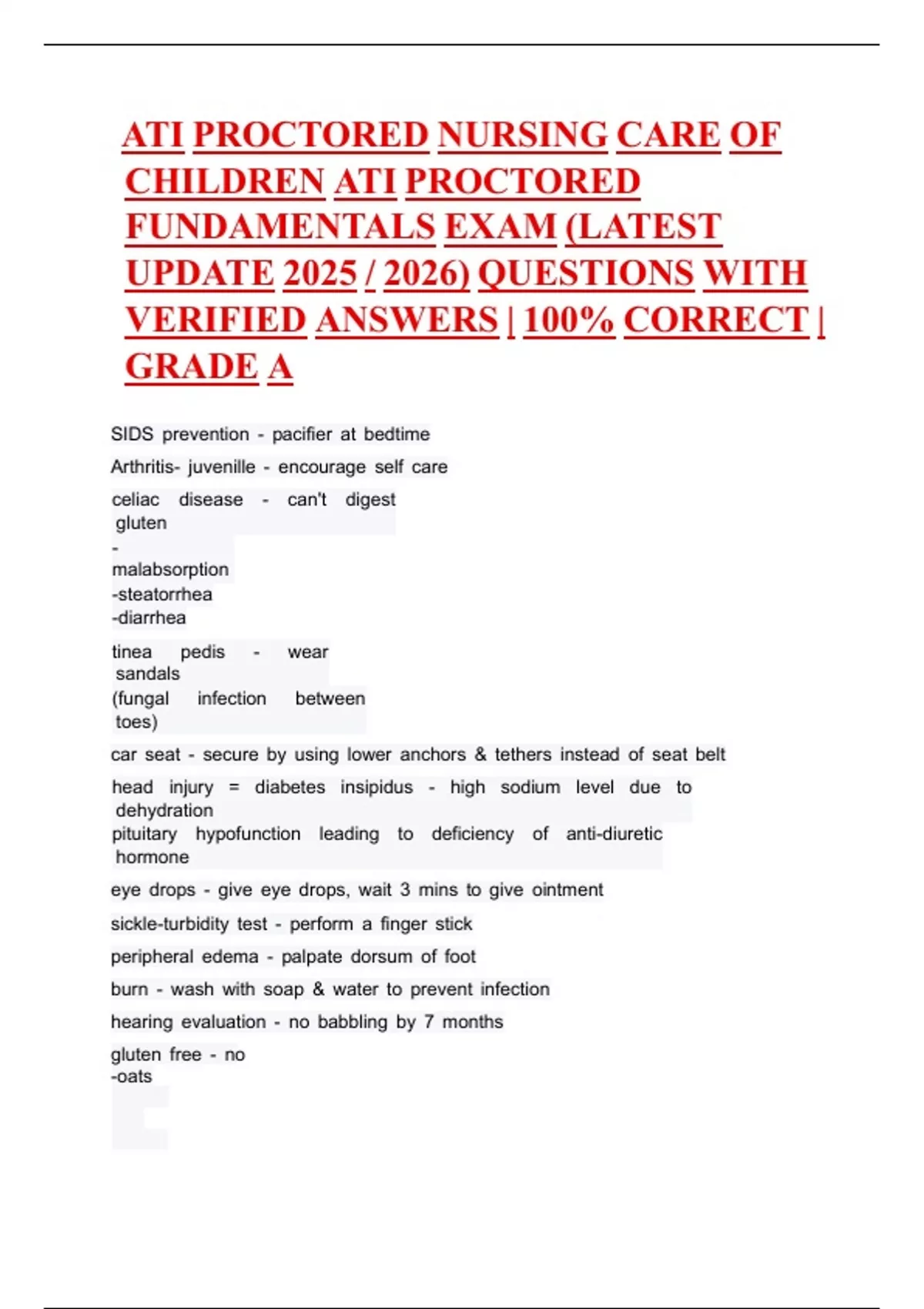 ATI proctored Nursing care of children ATI Proctored Fundamentals Exam ...