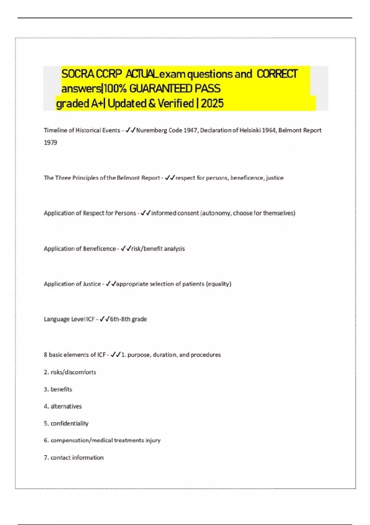 SOCRA CCRP ACTUAL exam questions and CORRECT answers|100% GUARANTEED ...