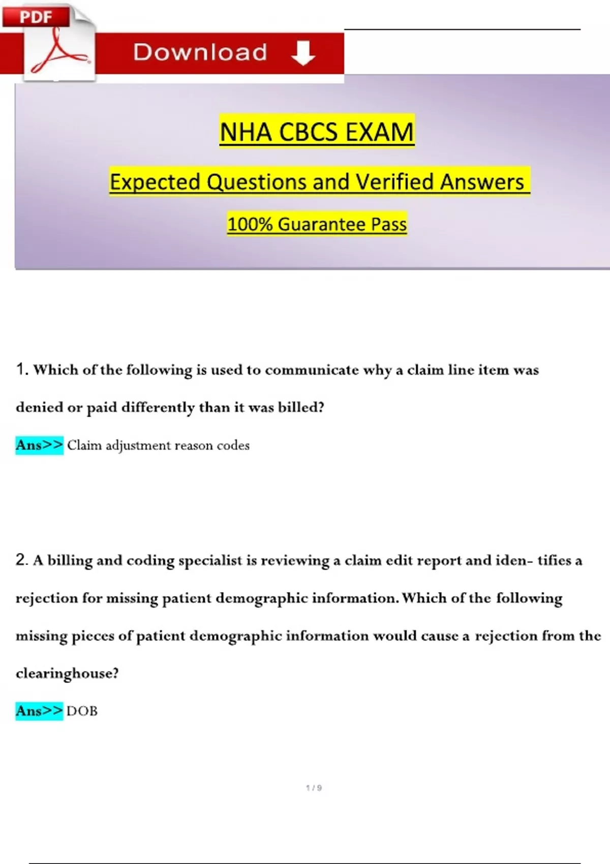 NHA CBCS Certification Exam – 2024–2025 Edition – Verified Practice ...