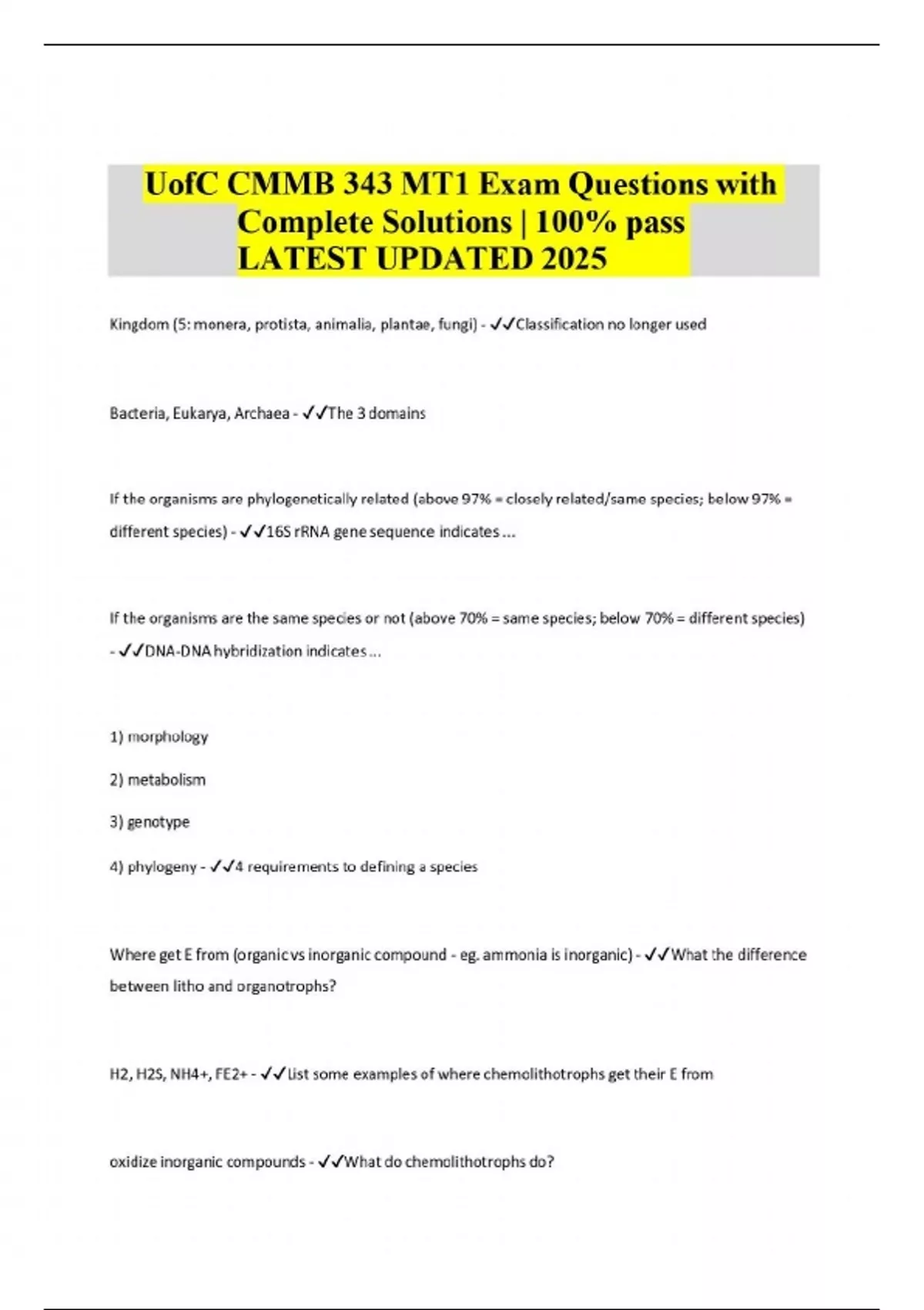 UofC CMMB 343 MT1 Exam Questions with Complete Solutions | 100% pass ...