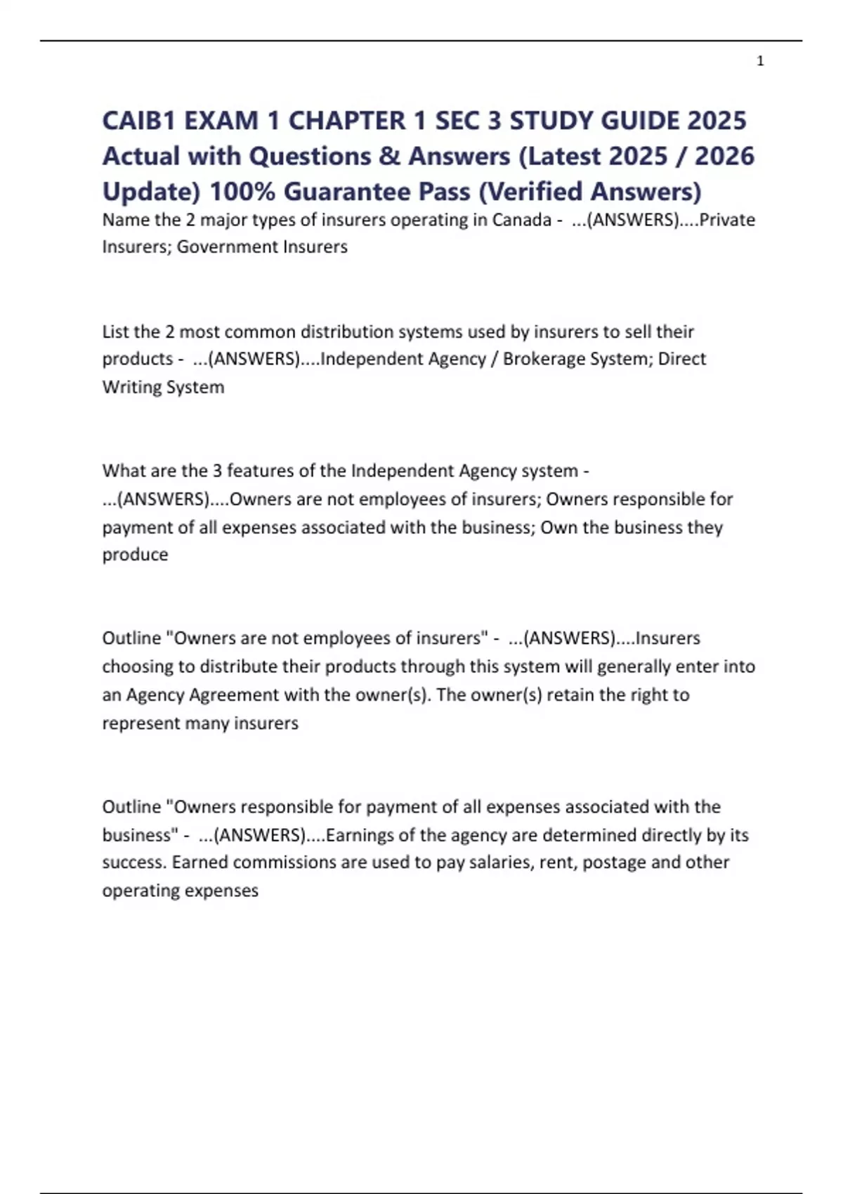 CAIB1 EXAM 1 CHAPTER 1 SEC 3 STUDY GUIDE 2025 Actual with Questions ...