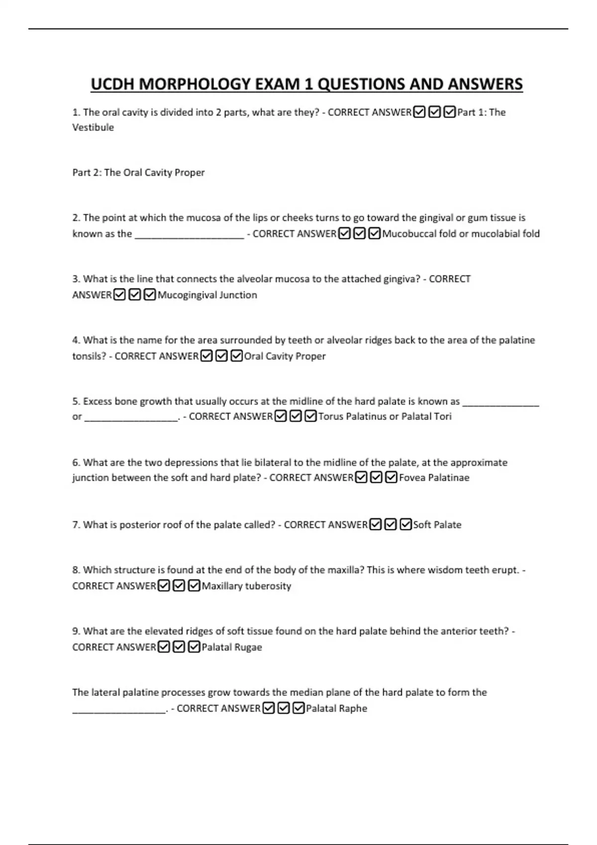 UCDH MORPHOLOGY EXAM 1 QUESTIONS AND ANSWERS - UCDH - Stuvia US