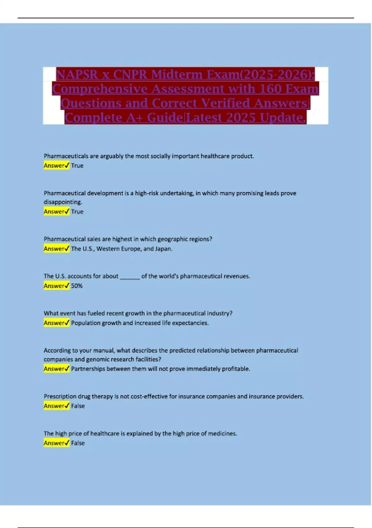 NAPSR x CNPR Midterm Exam(): Comprehensive Assessment with 160 Exam ...