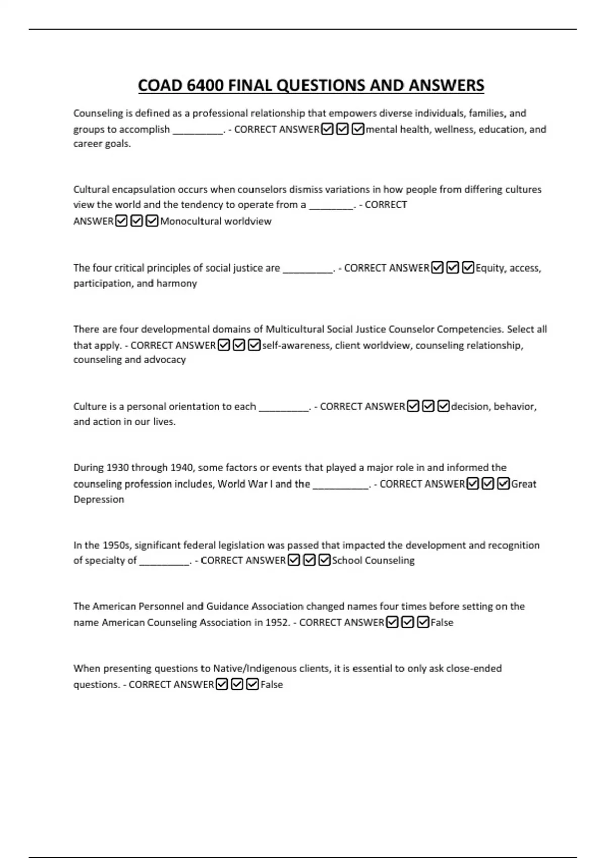 COAD 6400 FINAL QUESTIONS AND ANSWERS - COAD 6400 - Stuvia US