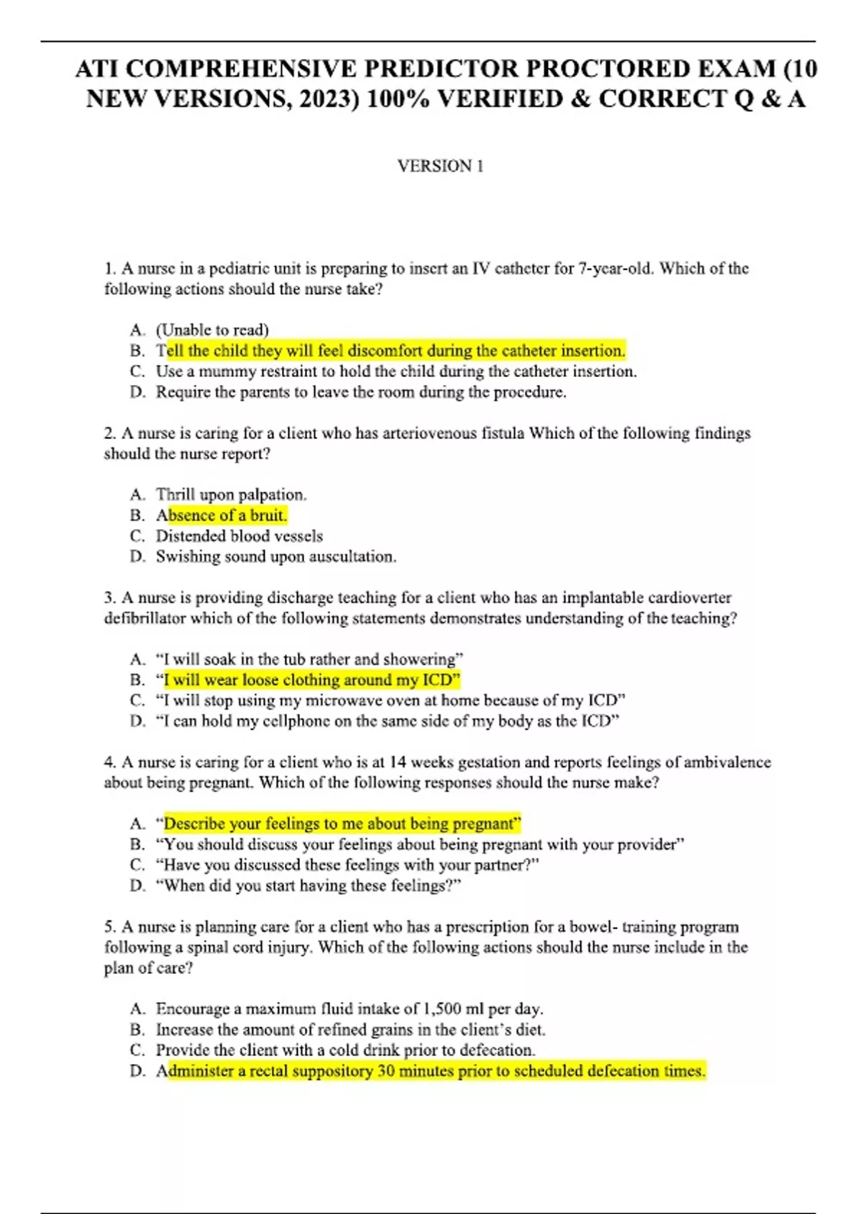ATI COMPREHENSIVE PREDICTOR PROCTORED EXAM (10 NEW VERSIONS, 2023 ...