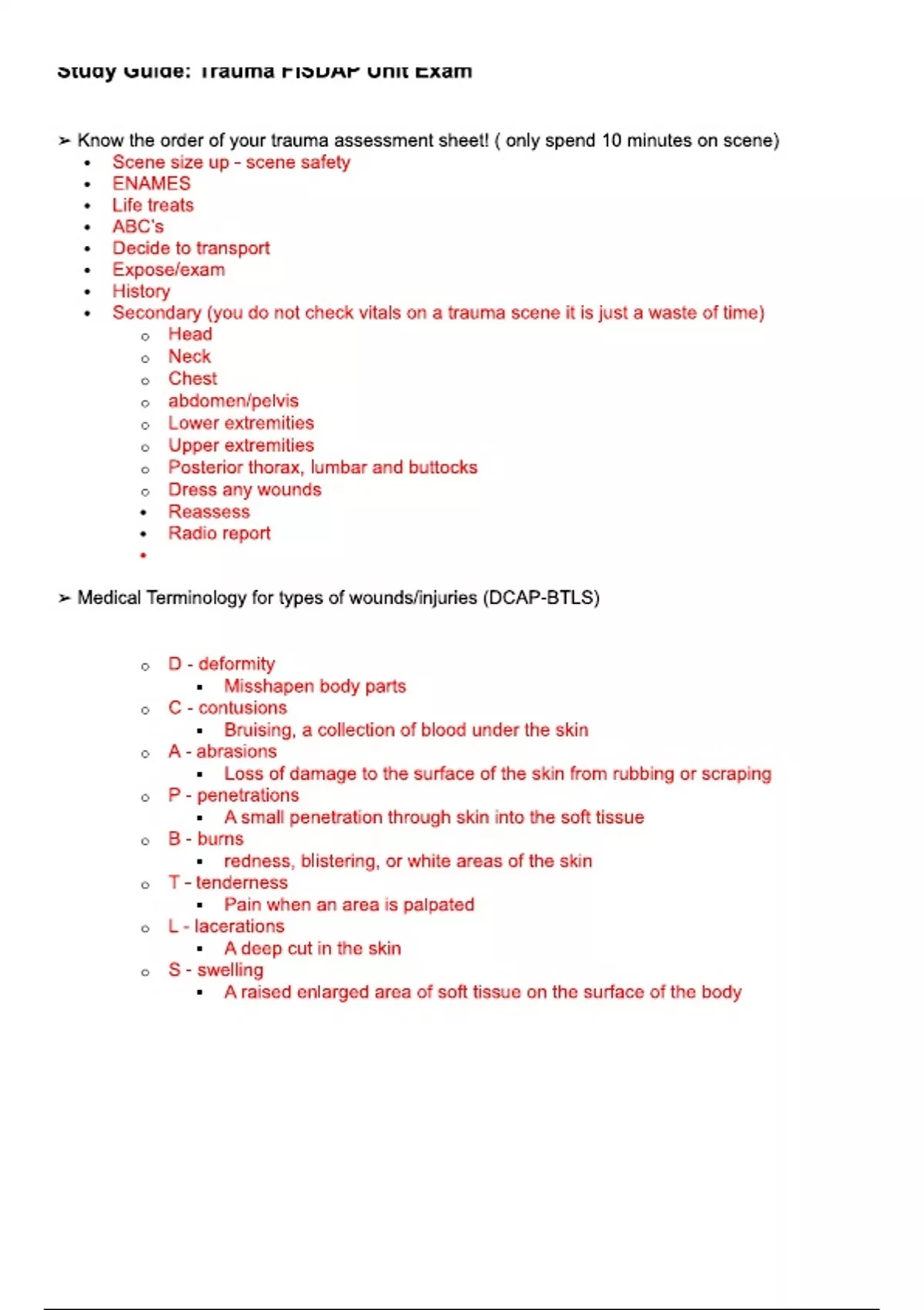 4.02 Trauma Study guide for unit 4 (trauma) exam Course Emergency ...