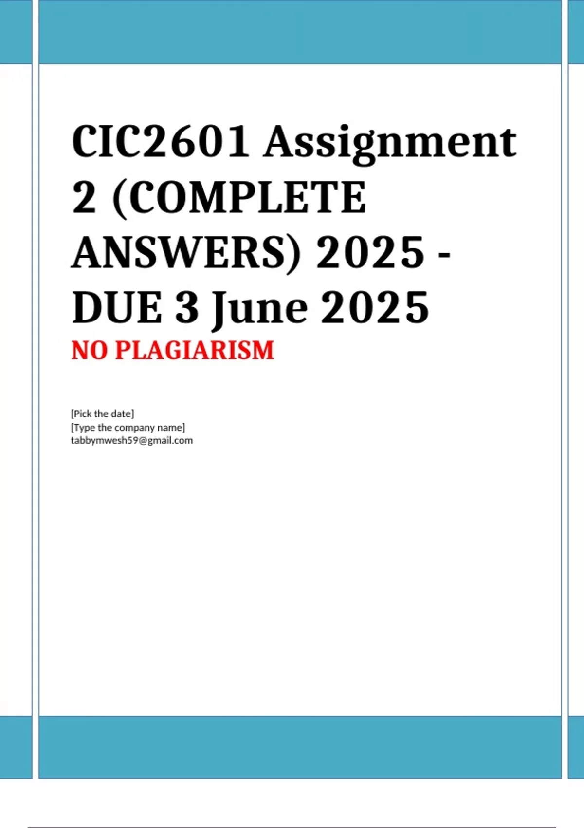 CIC2601 Assignment 2 (COMPLETE ANSWERS) 2025 - DUE 3 June 2025 - CIC2601 - Stuvia SA