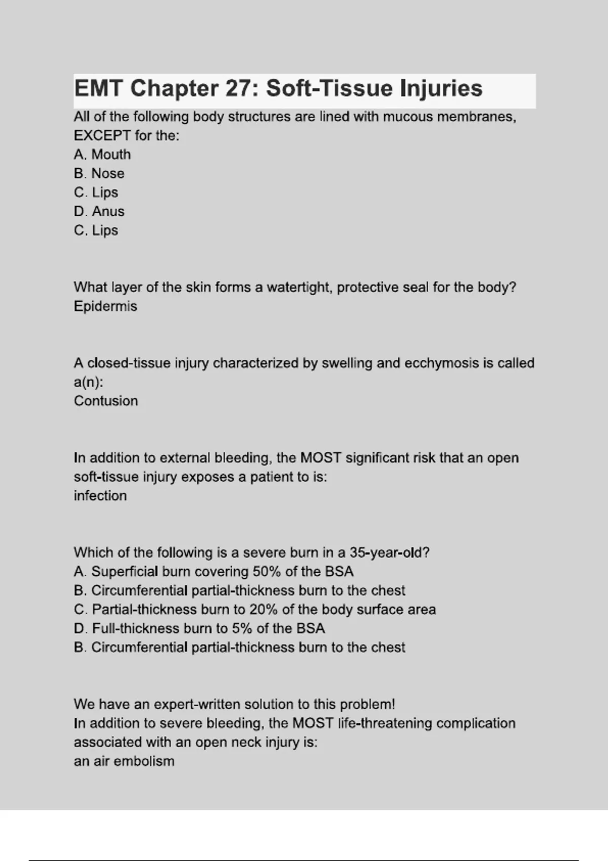 EMT Chapter 27 Soft-Tissue Injuries (Latest 2025 / 2026) Actual ...