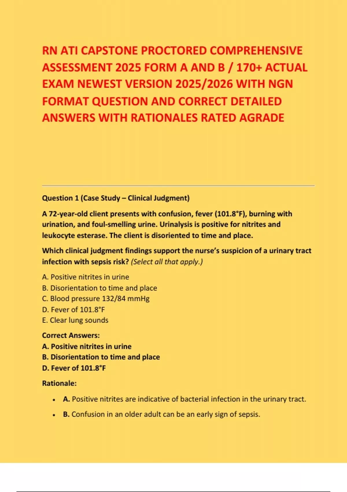 RN ATI CAPSTONE PROCTORED COMPREHENSIVE ASSESSMENT 2025 FORM A AND B ...