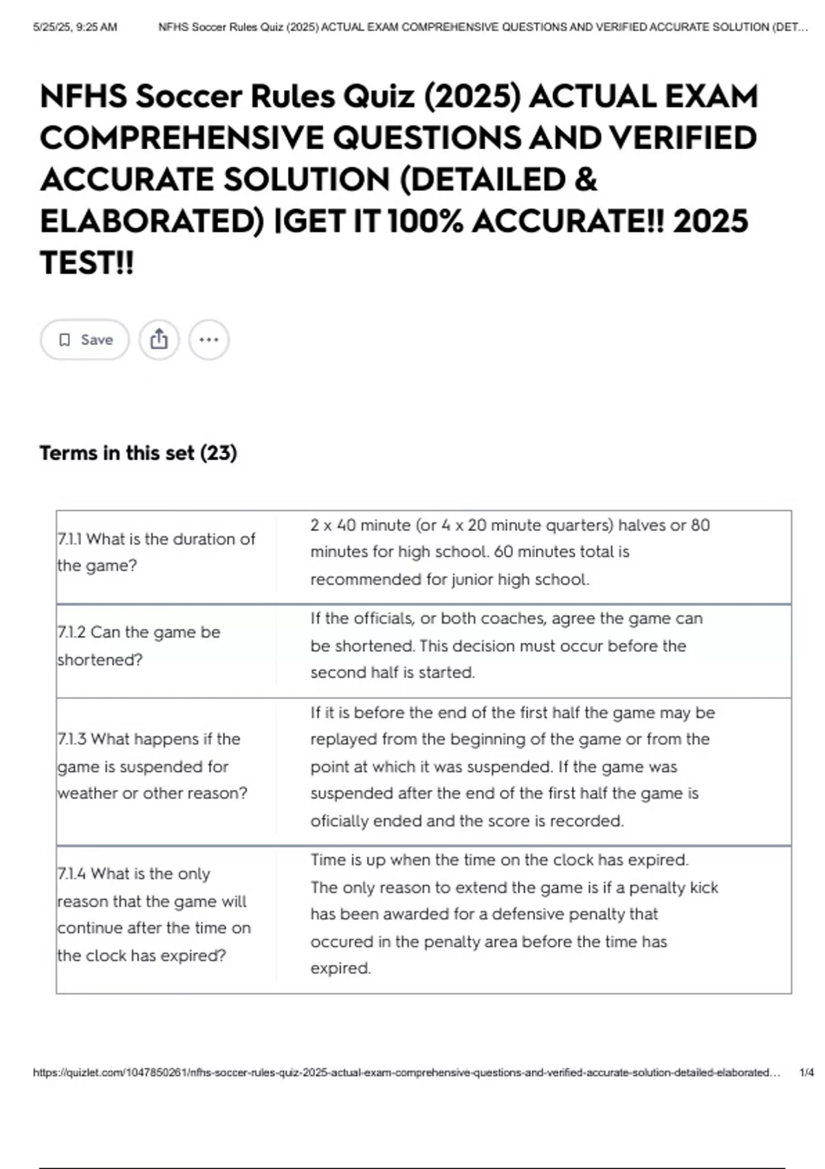 NFHS Soccer Rules Quiz (2025) ACTUAL EXAM COMPREHENSIVE QUESTIONS AND ...