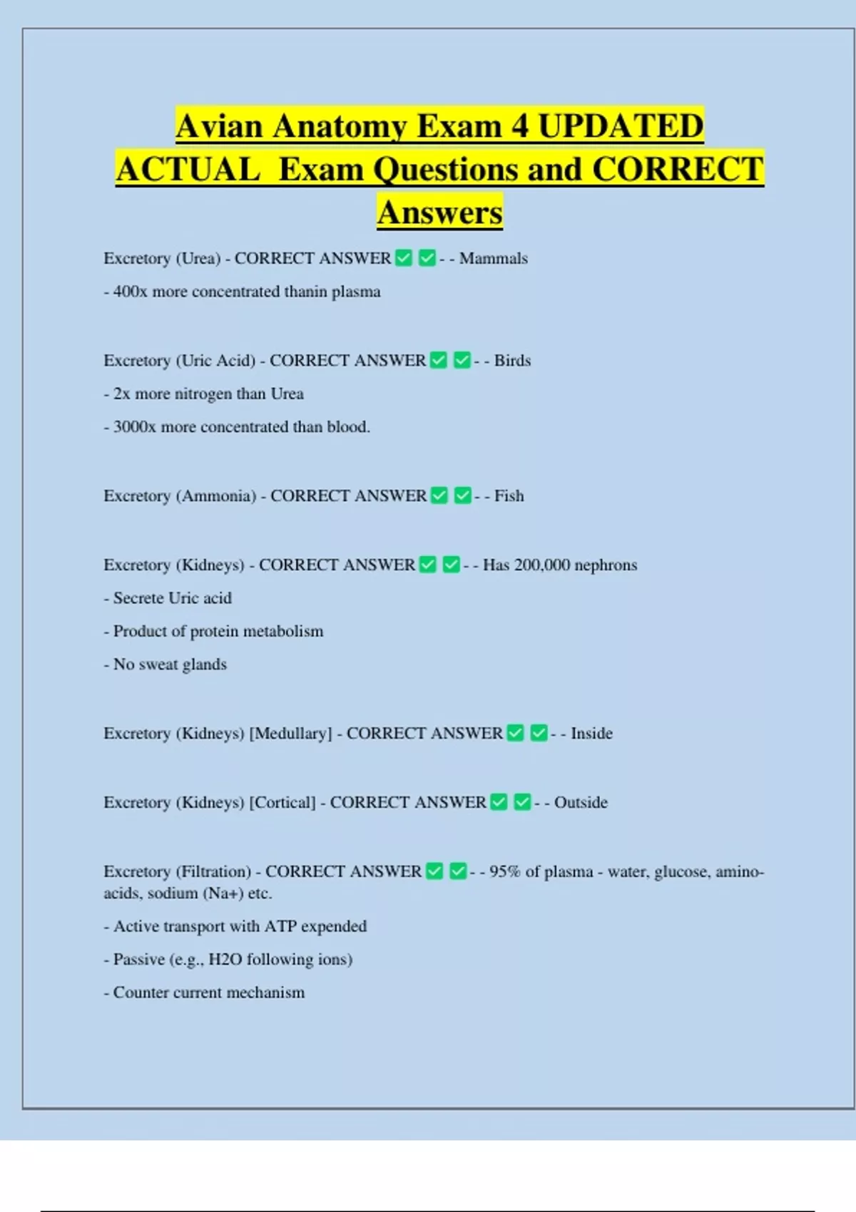 Avian Anatomy Exam 4 UPDATED ACTUAL Exam Questions and CORRECT Answers ...