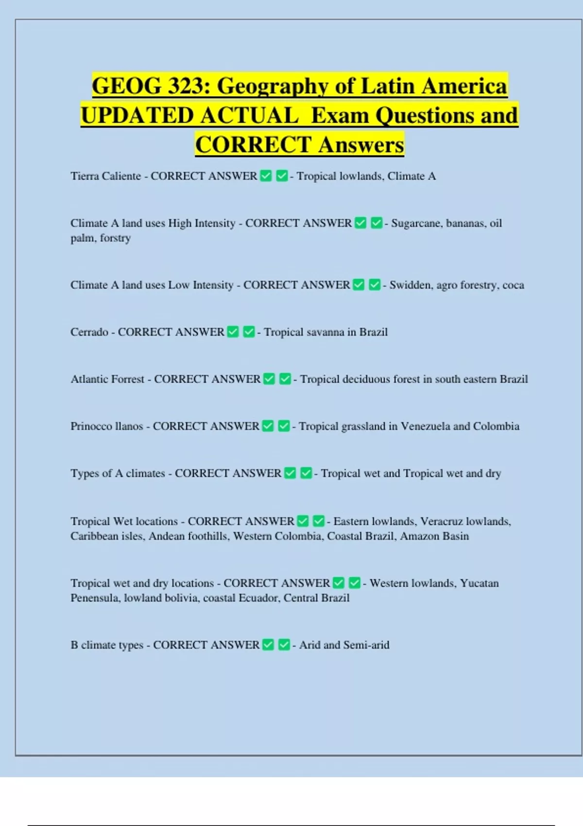 GEOG 323: Geography of Latin America UPDATED ACTUAL Exam Questions and ...