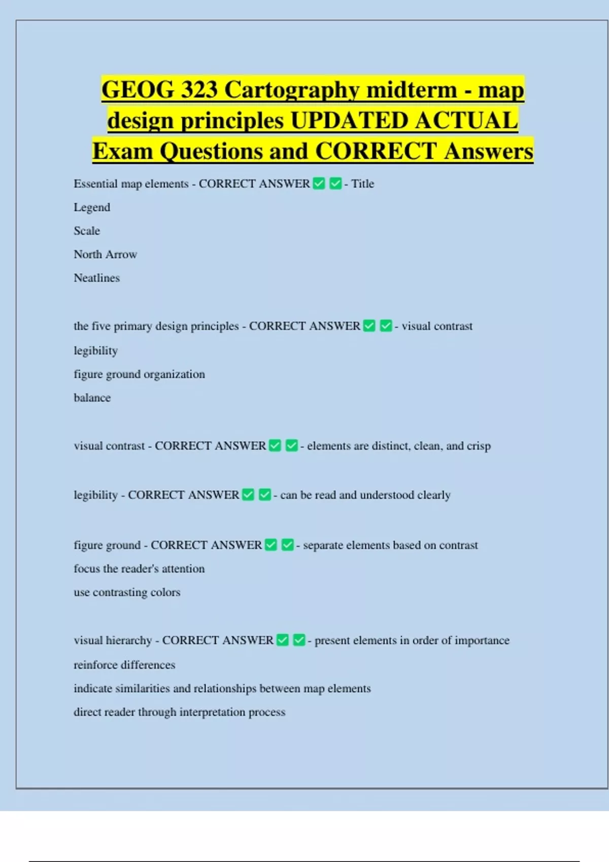 GEOG 323 Cartography midterm - map design principles UPDATED ACTUAL ...