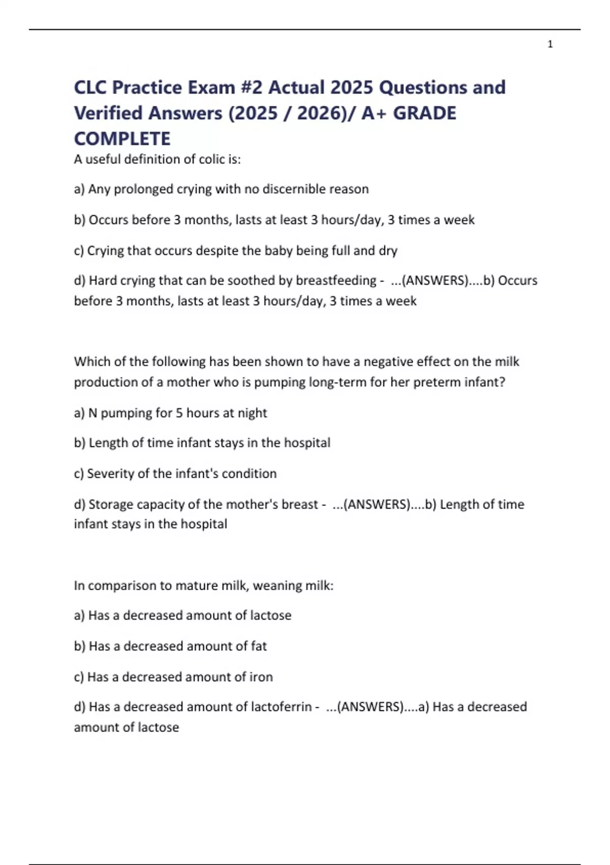 CLC Practice Exam #2 Actual 2025 Questions and Verified Answers (2025 / 2026)/ A+ GRADE COMPLETE ...
