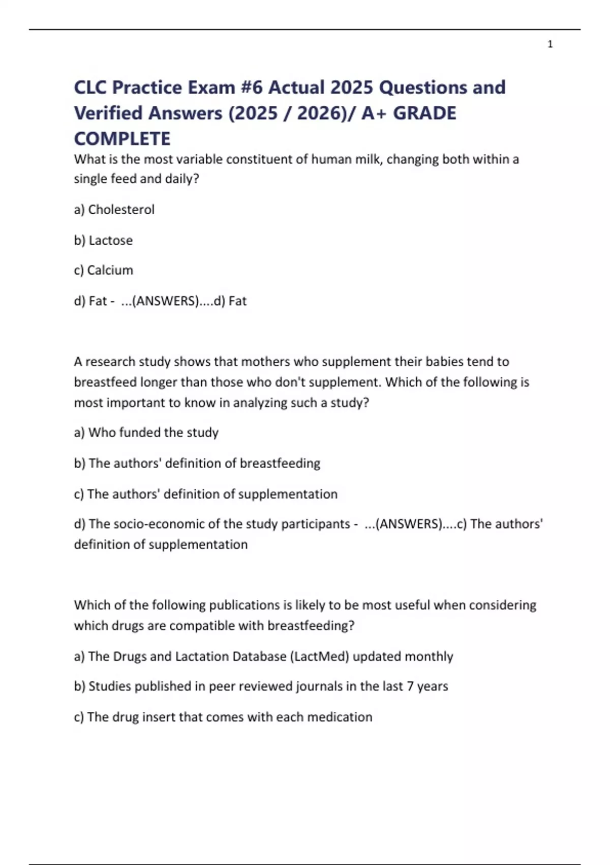 CLC Practice Exam #6 Actual 2025 Questions and Verified Answers (2025 / ...