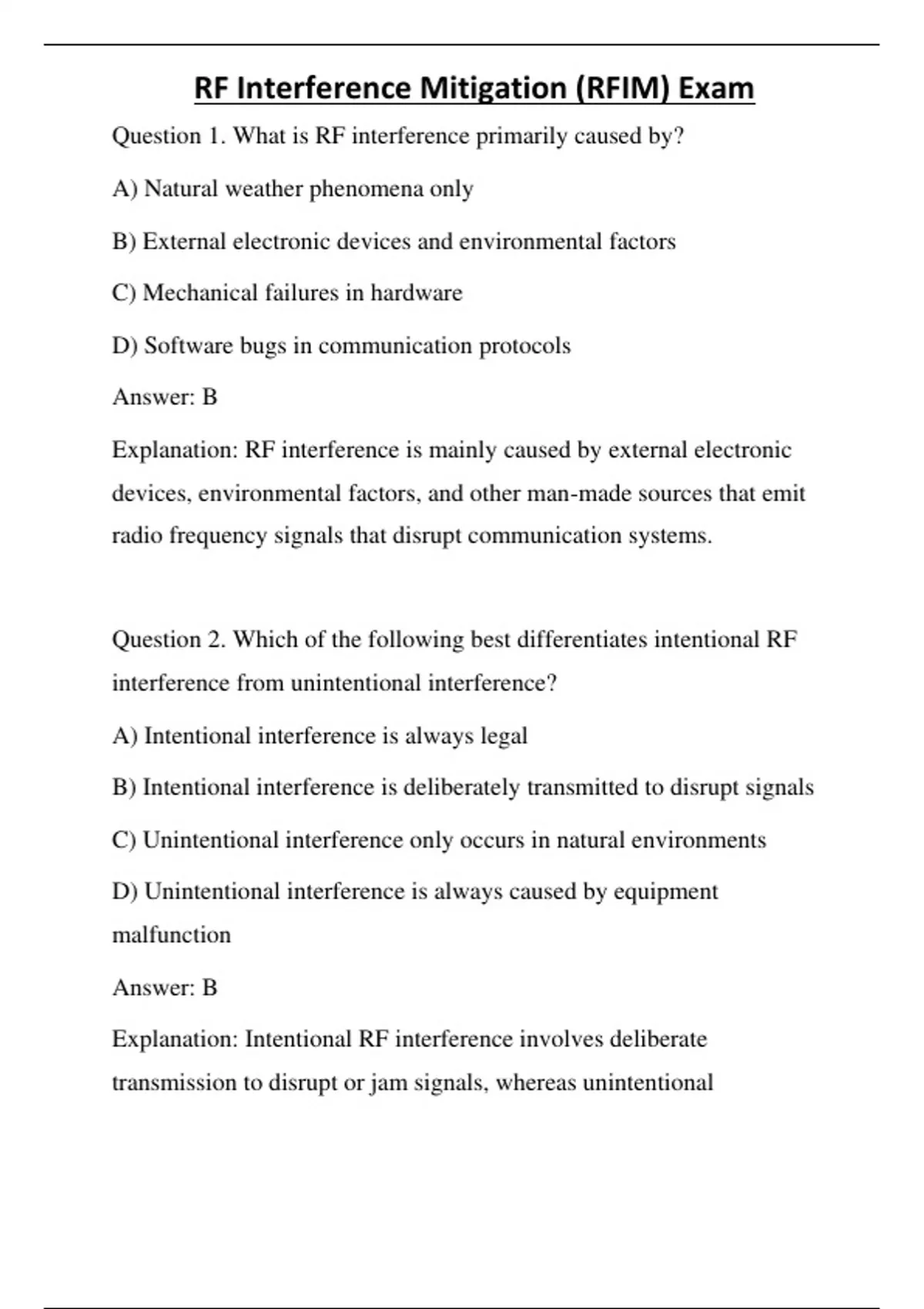 RF Interference Mitigation (RFIM) Exam - Computers - Stuvia US