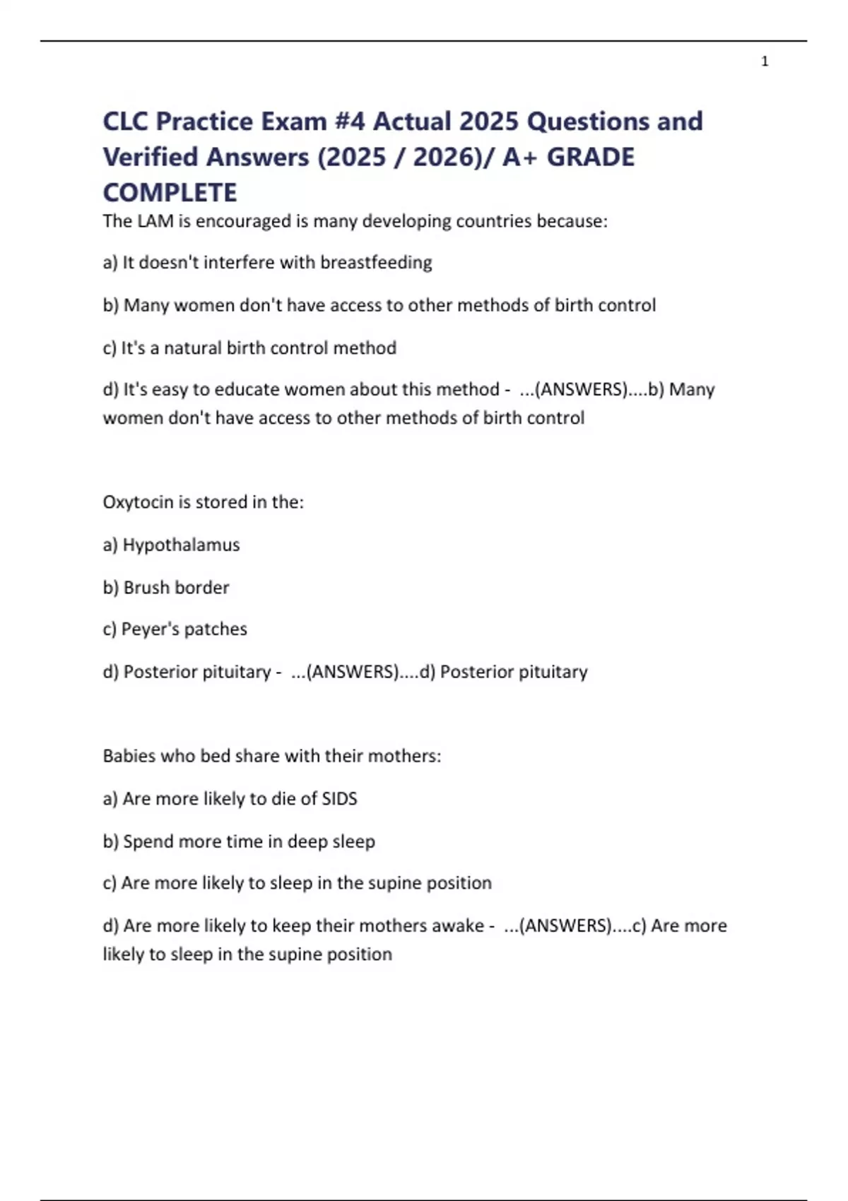 CLC Practice Exam #4 Actual 2025 Questions and Verified Answers (2025 / 2026)/ A+ GRADE COMPLETE ...