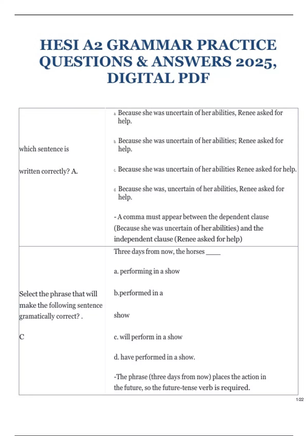 HESI A2 Grammar Practice Questions & Answers 2025, Digital PDF - HESI ...