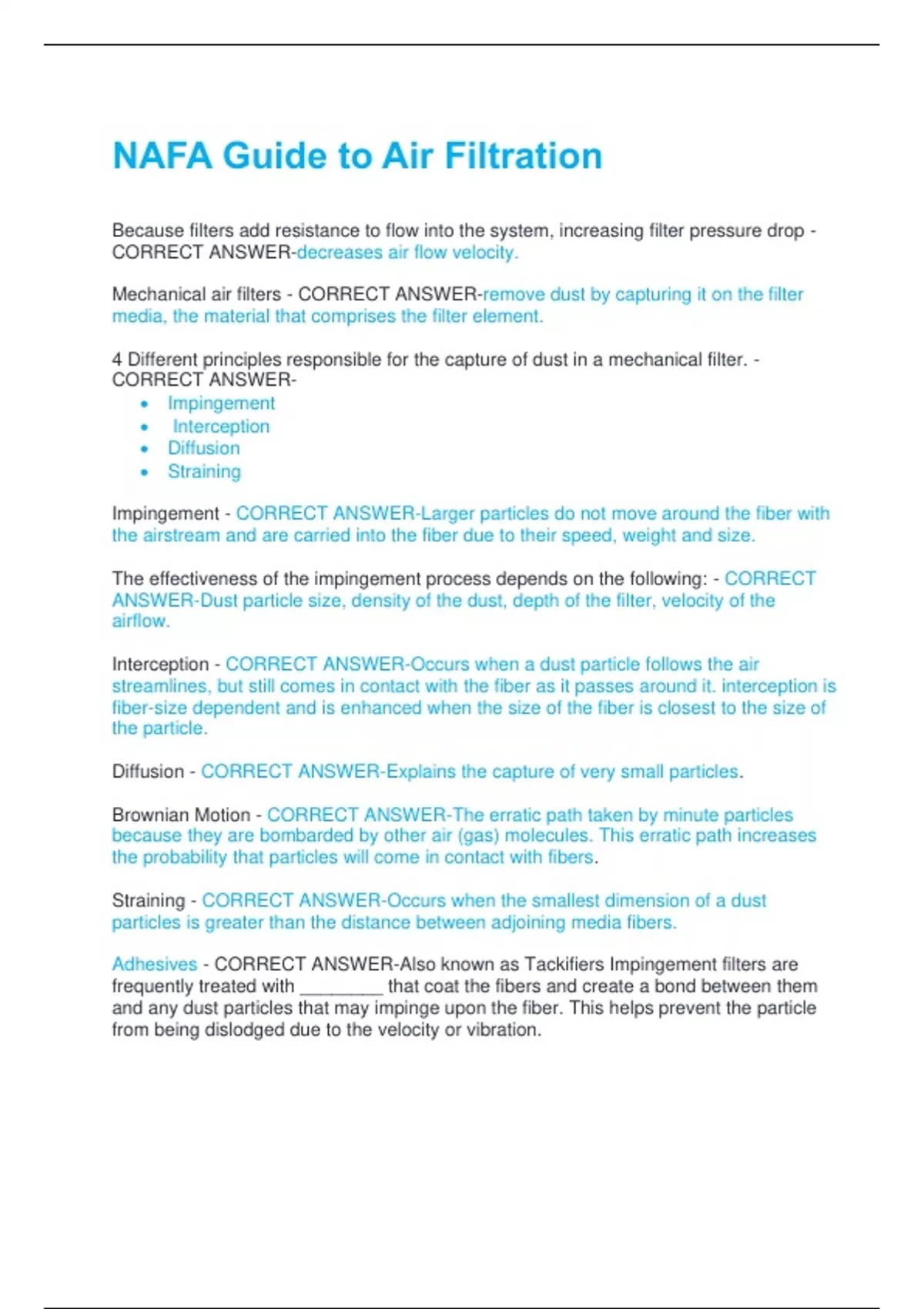 NAFA Guide to Air Filtration (Questions + Answers) Verified 100% ...