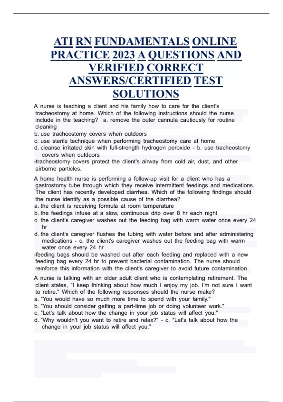 ATI RN Fundamentals Online Practice 2023 A questions and verified ...