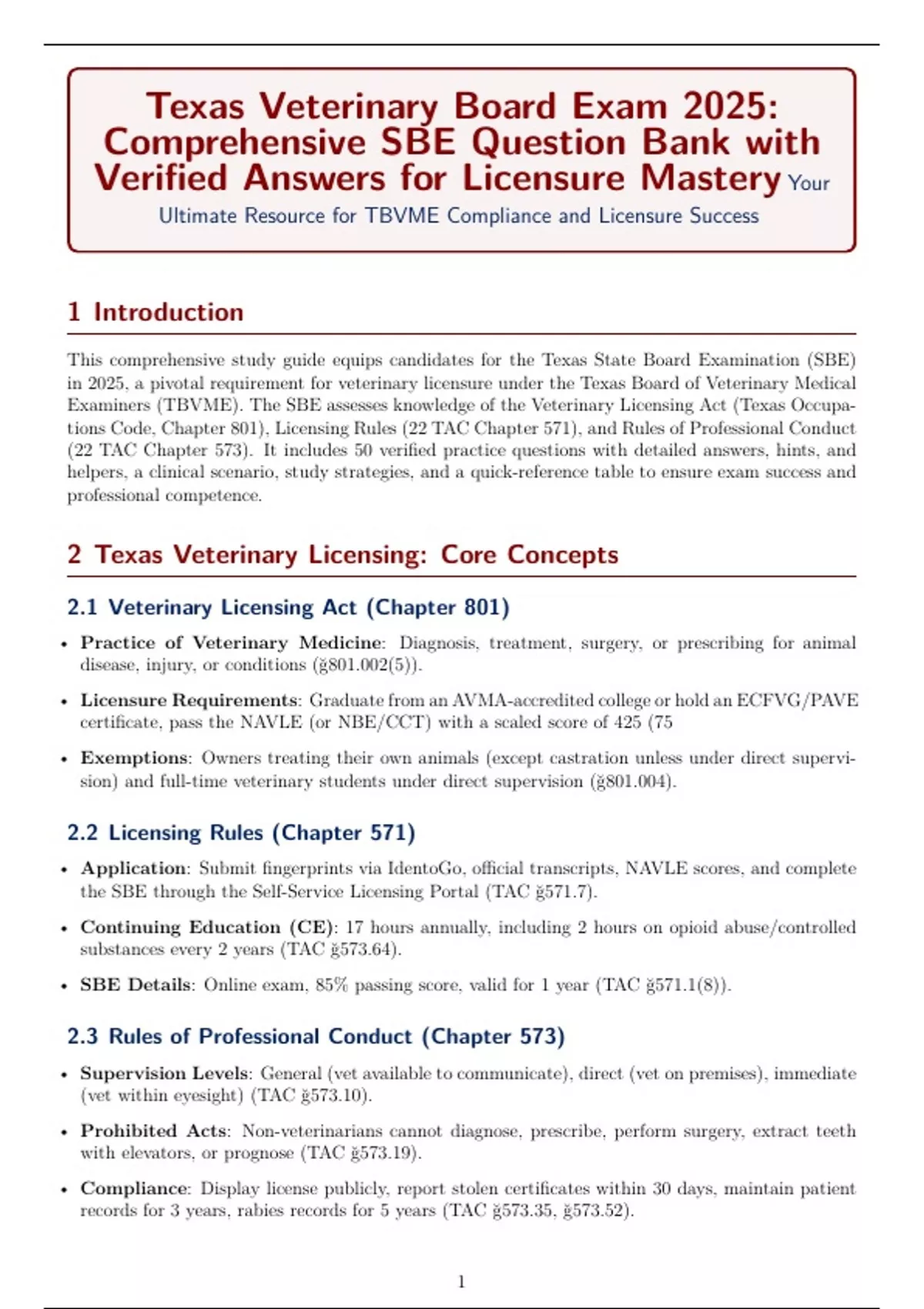 Texas Veterinary Board Exam 2025: Comprehensive SBE Question Bank with ...