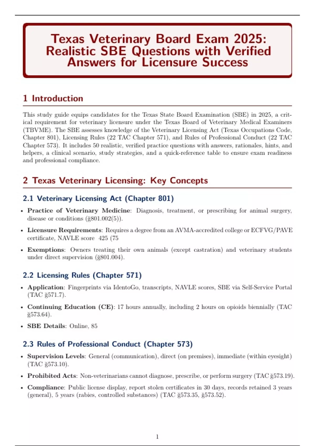 Texas Veterinary Board Exam 2025: Realistic SBE Questions with Verified ...