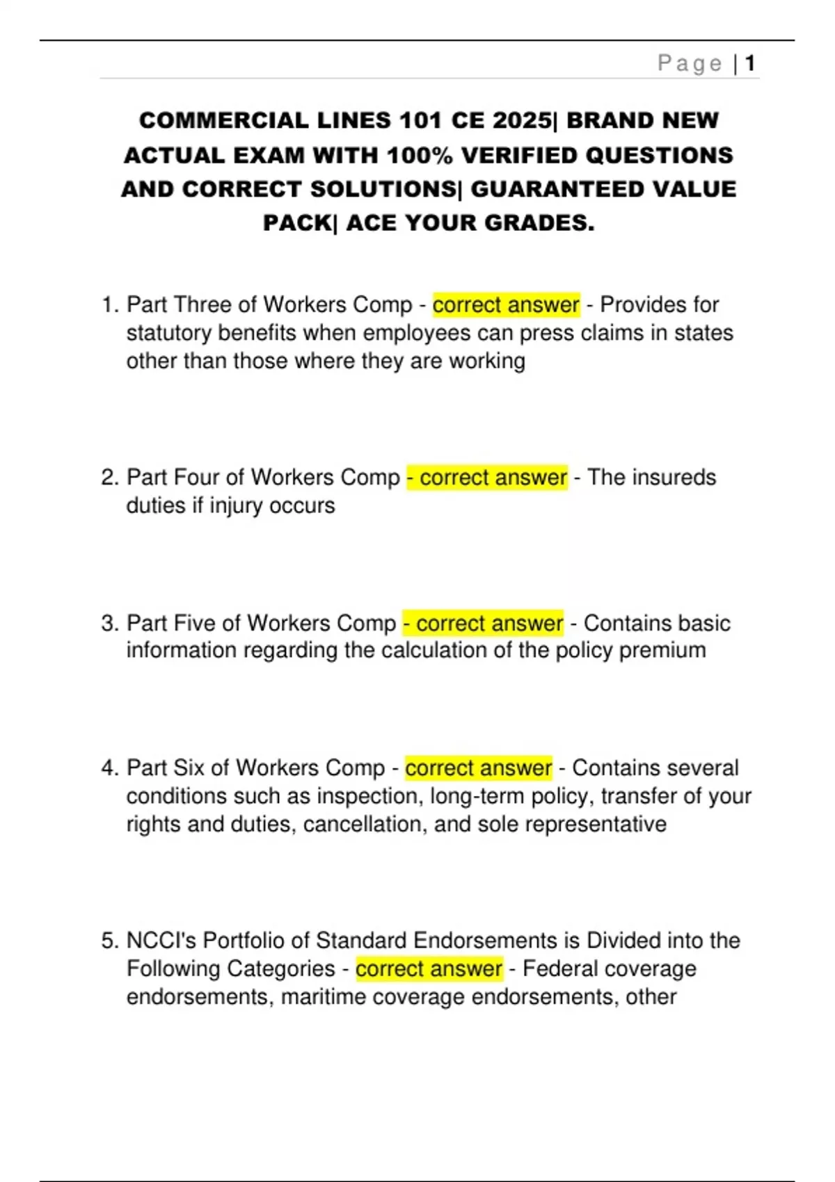 COMMERCIAL LINES 101 CE 2025| BRAND NEW ACTUAL EXAM WITH 100% VERIFIED ...