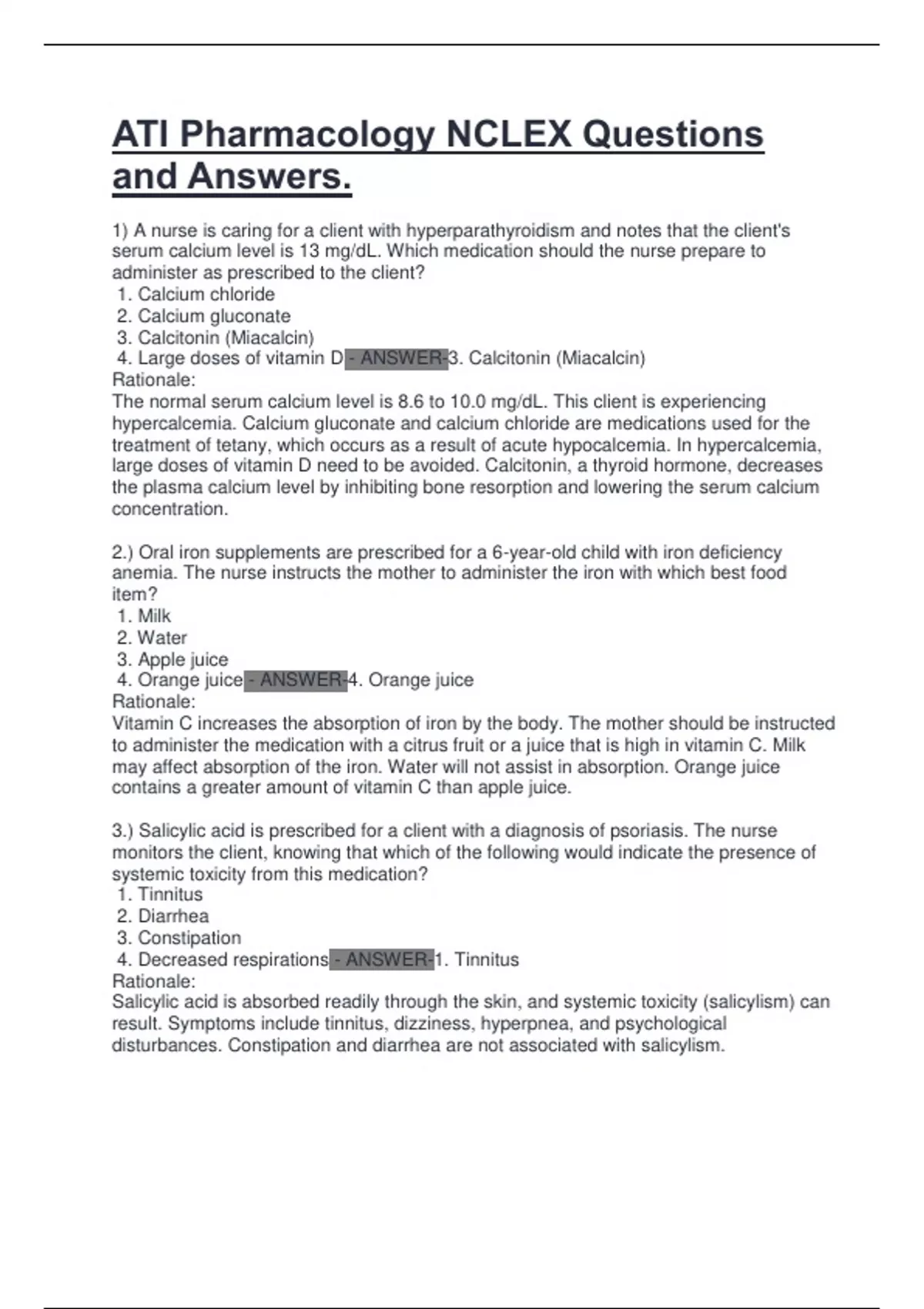 ATI Pharmacology NCLEX Questions and Answers - ATI PHARMACOGY NCLEX ...