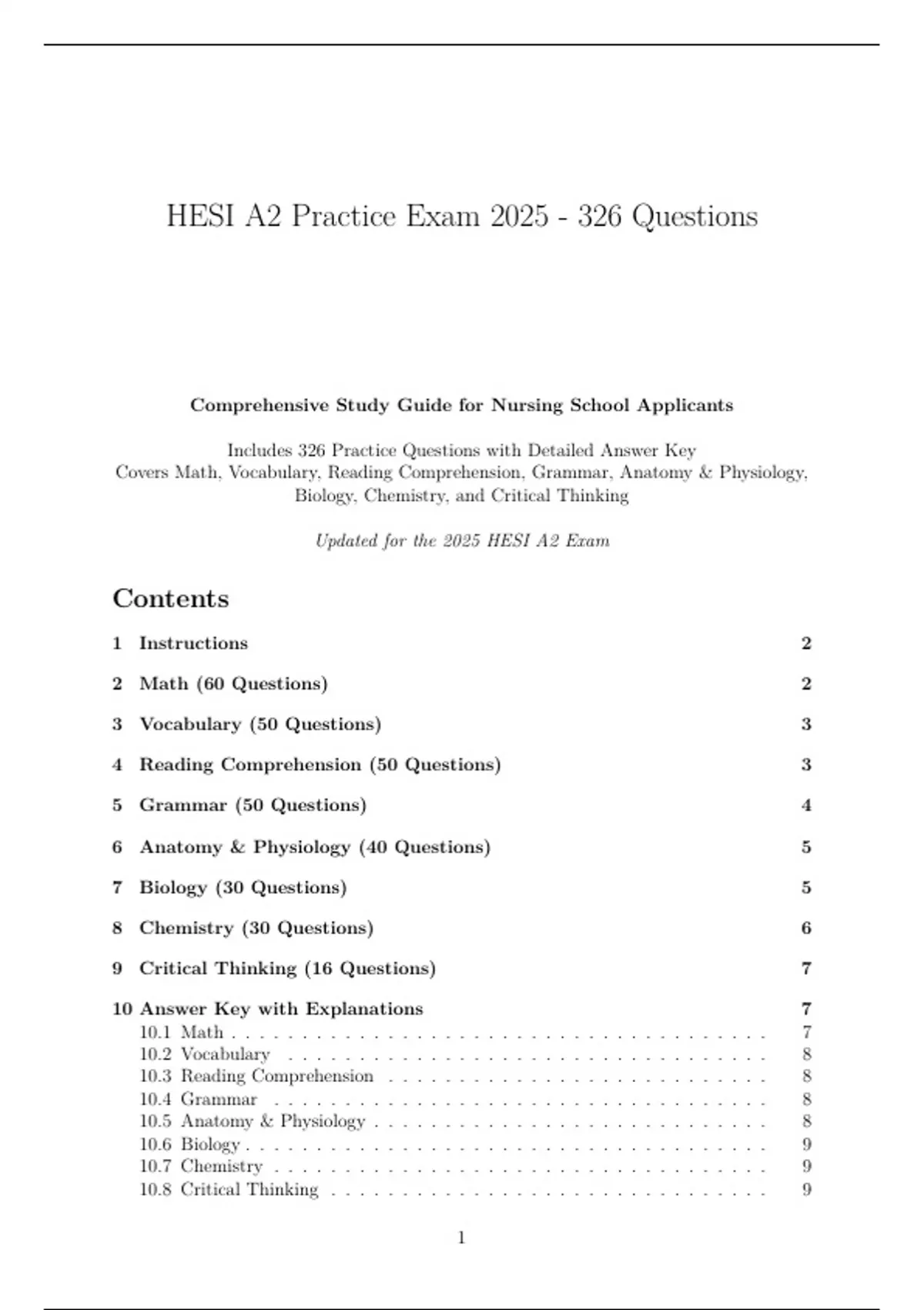 HESI A2 2025 Full Practice: 326 Questions in Math, Vocabulary, Grammar ...