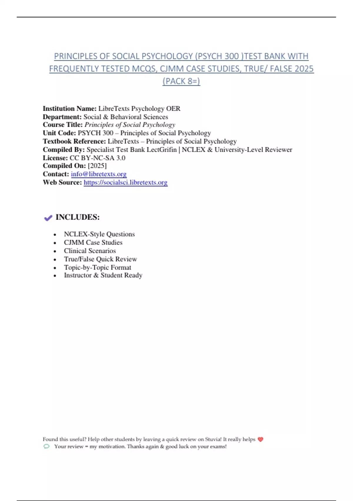 PSYCH 300: Helping & Prosocial Behavior – Social Psychology Test Bank ...