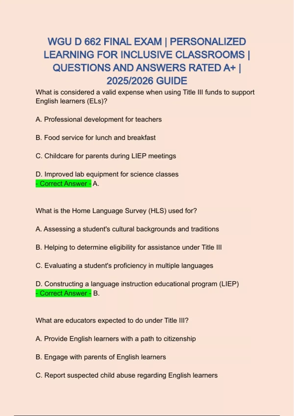 WGU D 662 FINAL EXAM | PERSONALIZED LEARNING FOR INCLUSIVE CLASSROOMS ...