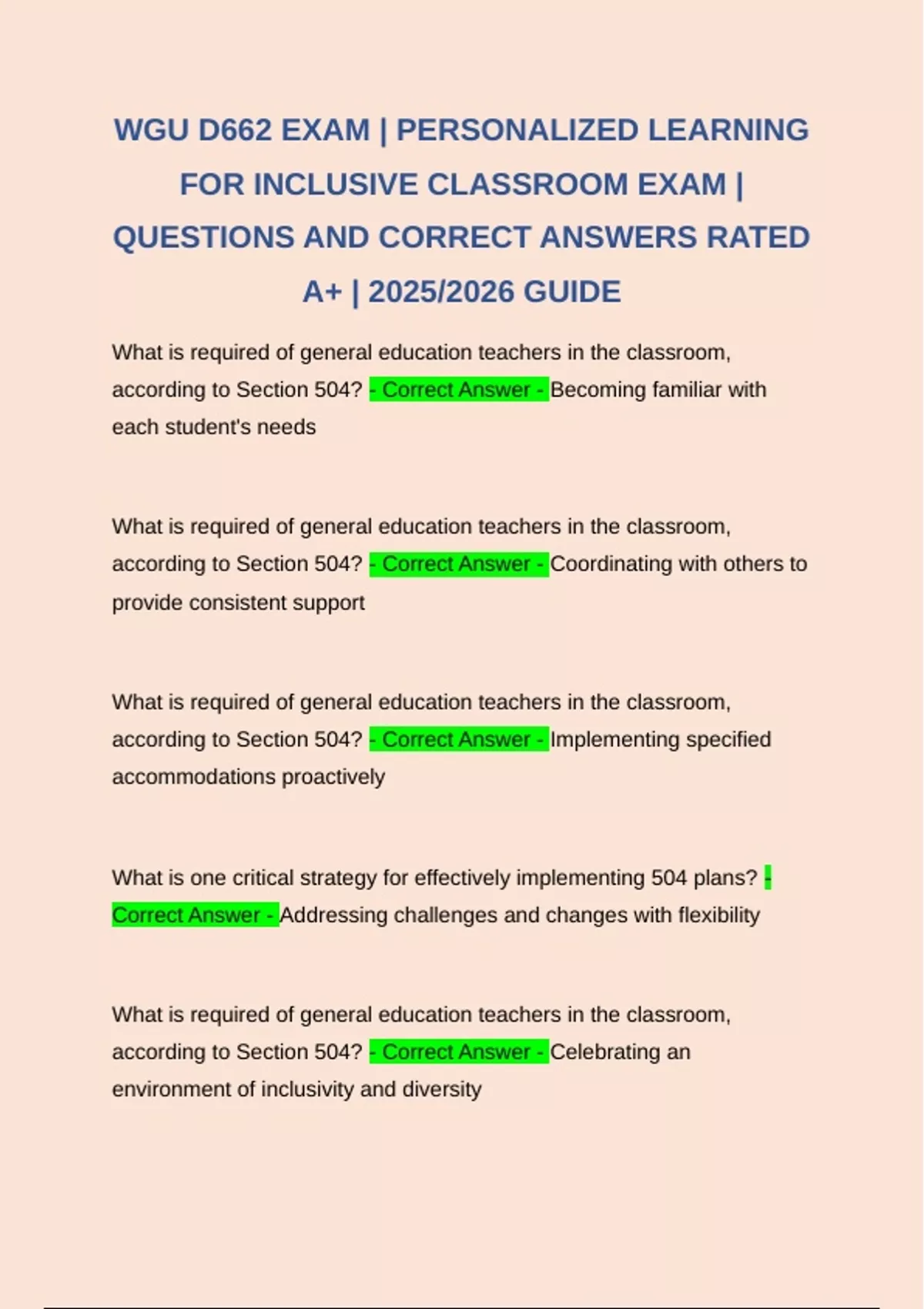 WGU D662 EXAM | PERSONALIZED LEARNING FOR INCLUSIVE CLASSROOM EXAM ...
