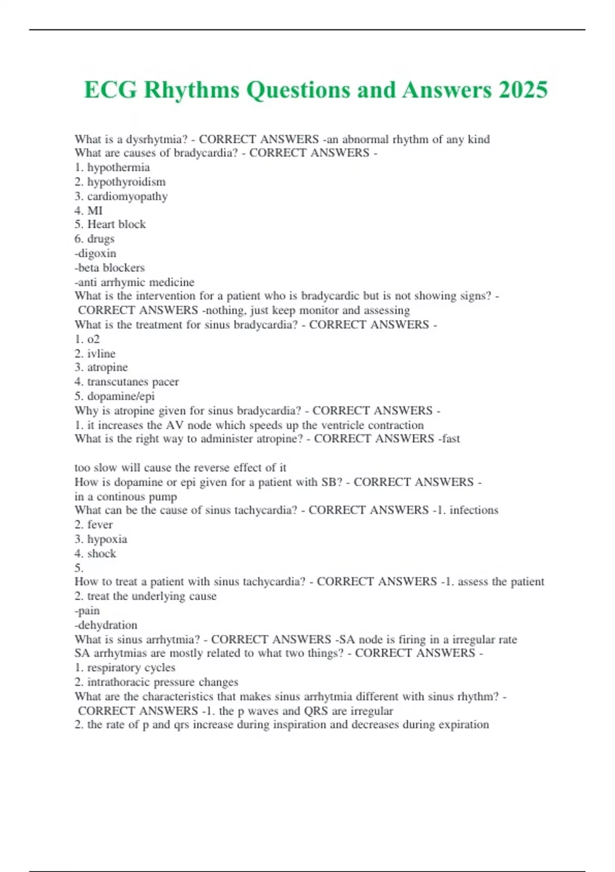 ECG Rhythms Questions and Answers 2025 - Advent Health EKG - Stuvia US