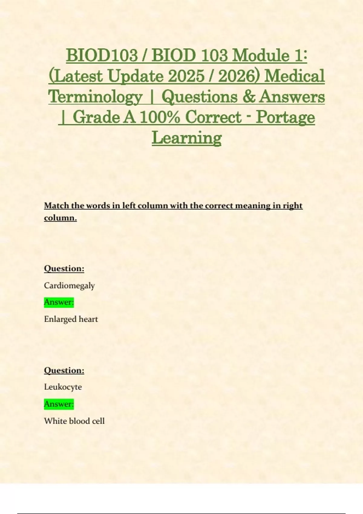 BIOD103 / BIOD 103 Module 1, 2, 3 & 4 Exams: (Latest 2025 / 2026 ...