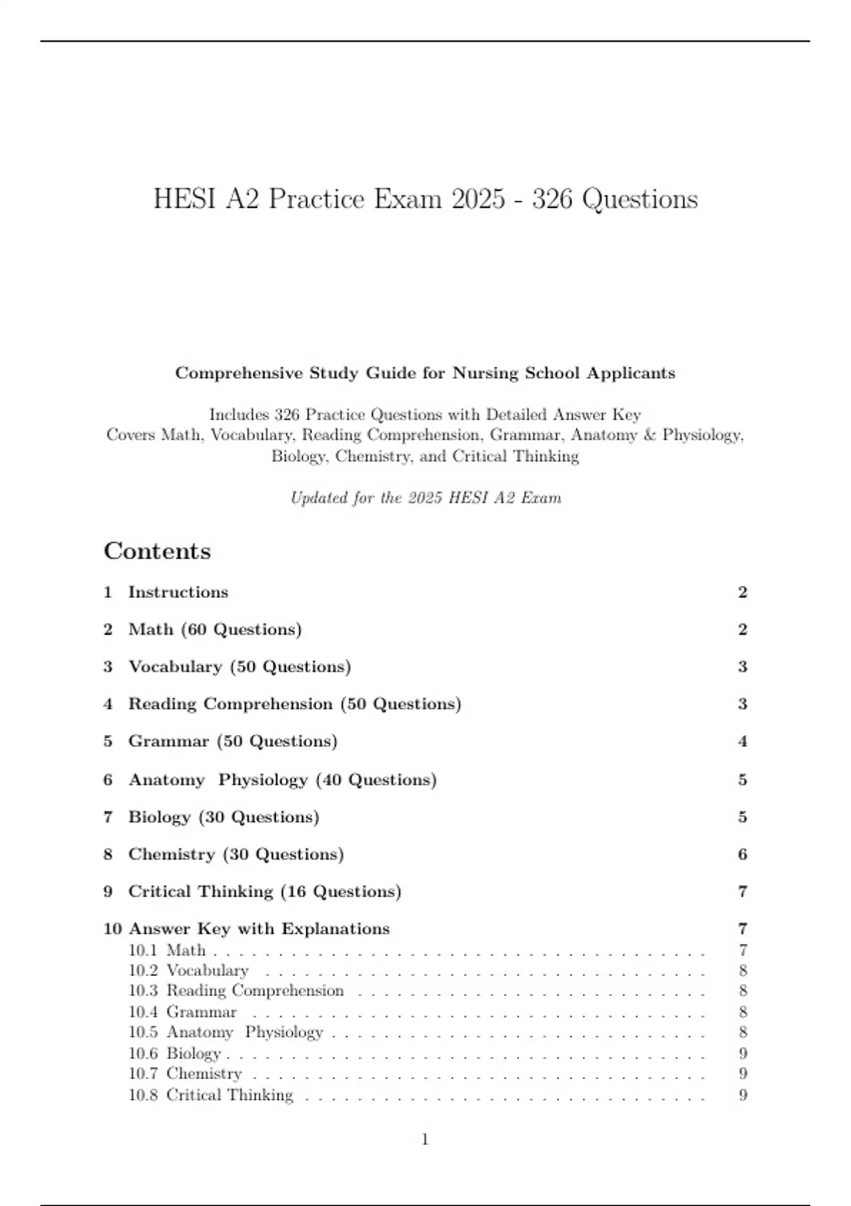 HESI A2 2025 Complete Review: 326 Practice Questions on Math ...