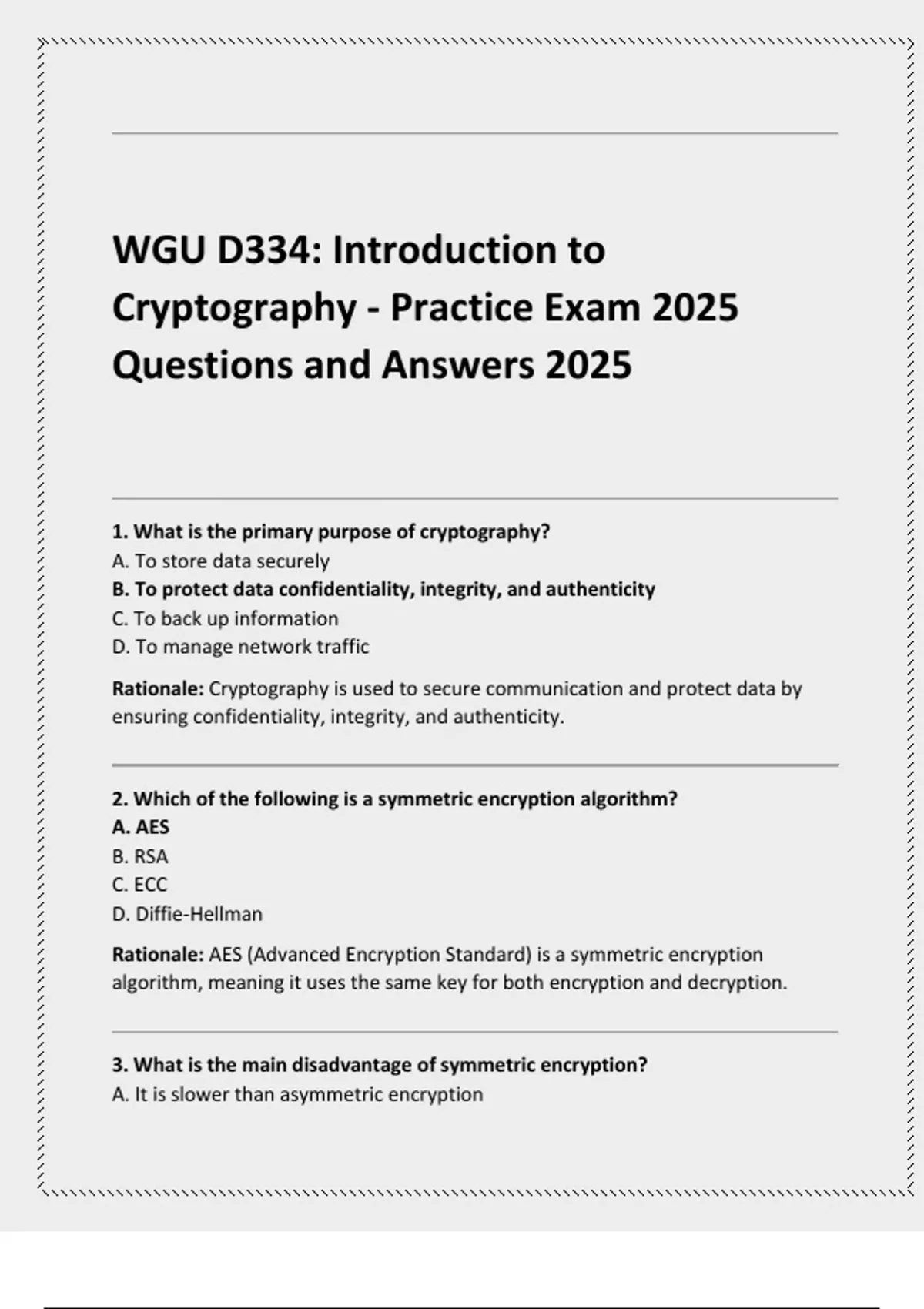 WGU D334: Introduction to Cryptography - Practice Exam 2025 Questions and Answers 2025 - WGU ...