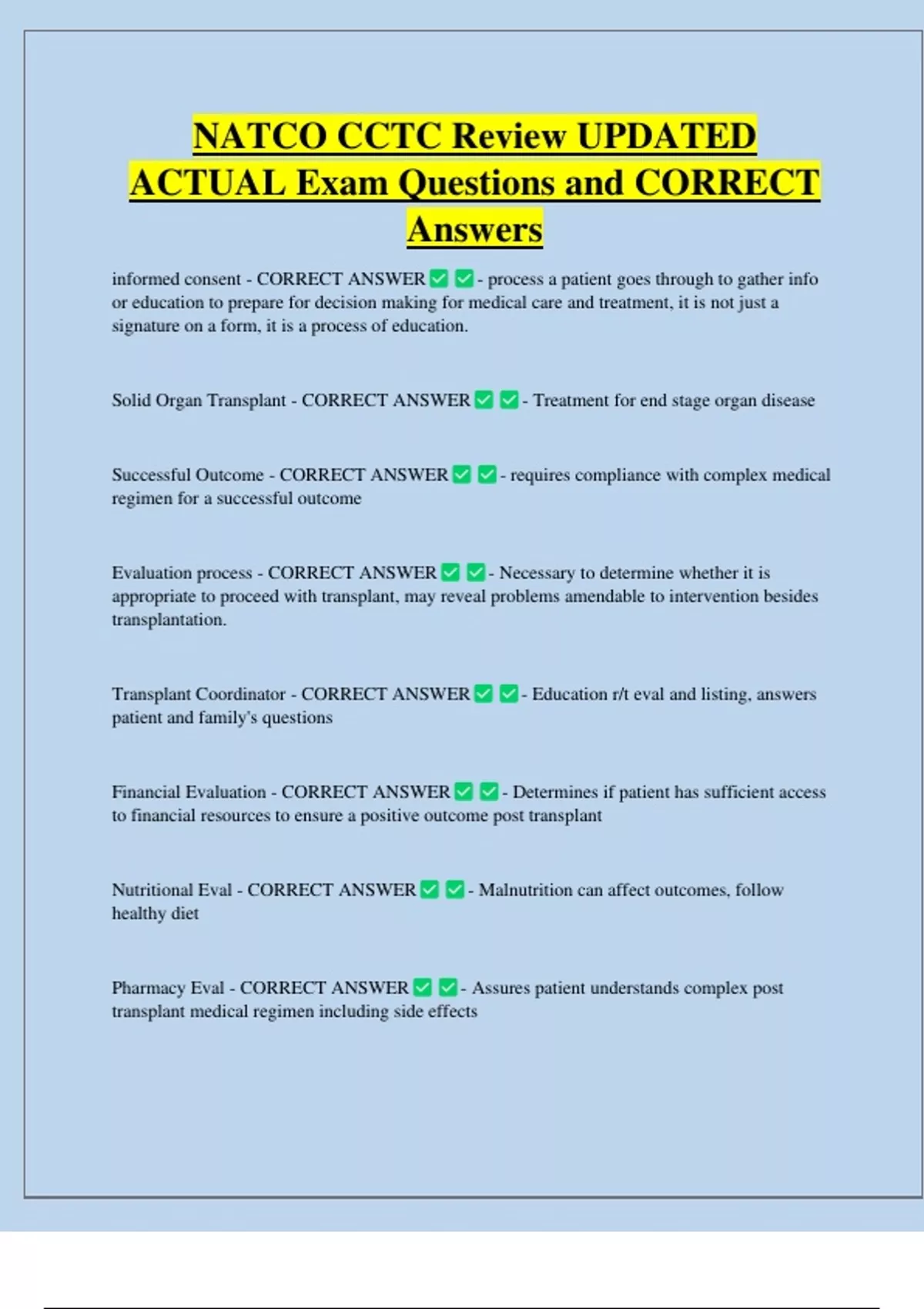 NATCO CCTC Review UPDATED ACTUAL Exam Questions and CORRECT Answers - CCTC - Stuvia US