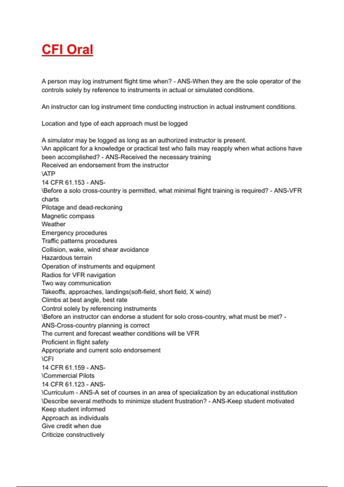 CFI Oral Exam 2025/2026 Questions With Completed & verified Solutions ...